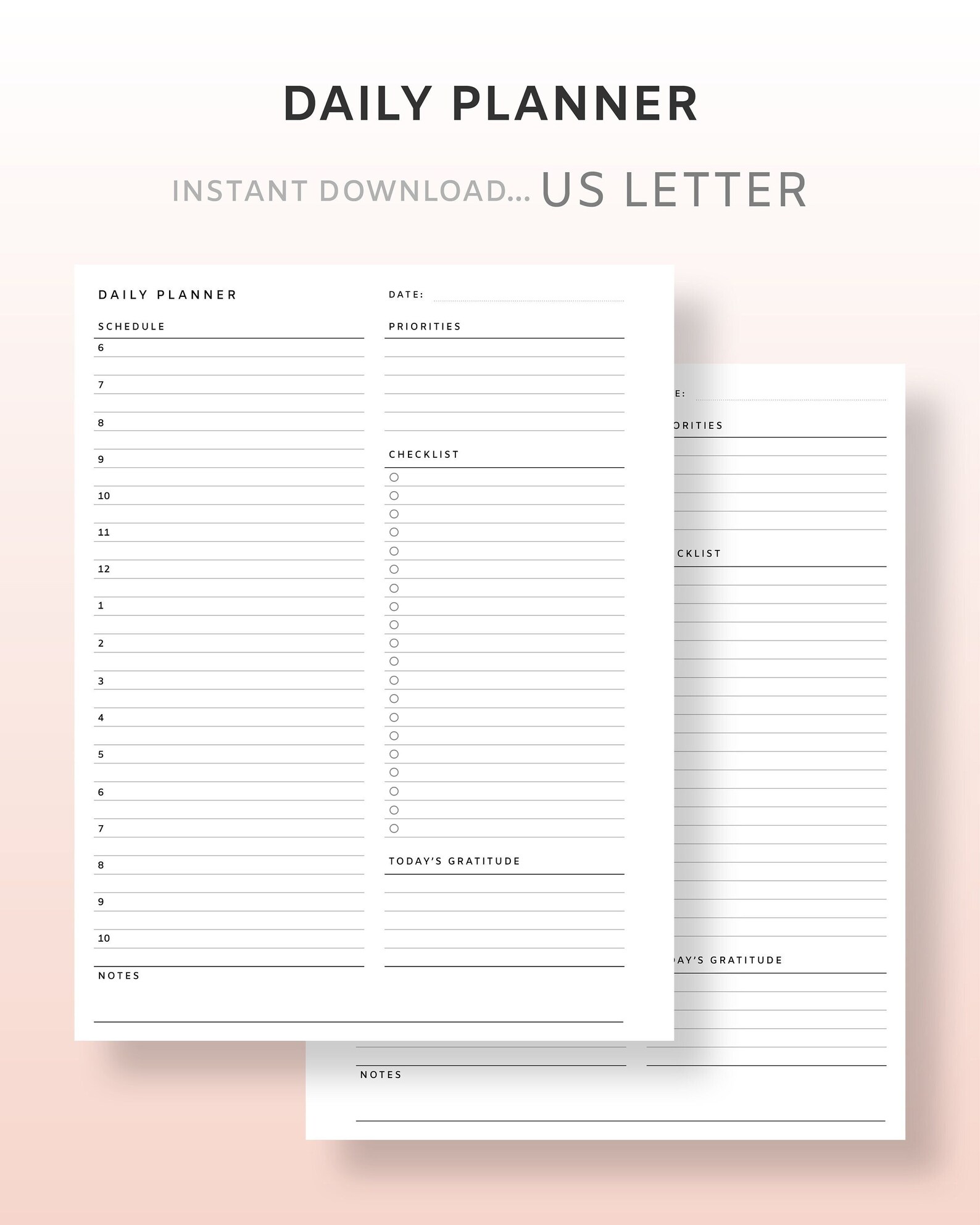 US Letter Daily Planner Printable Undated Daily Pages - Etsy