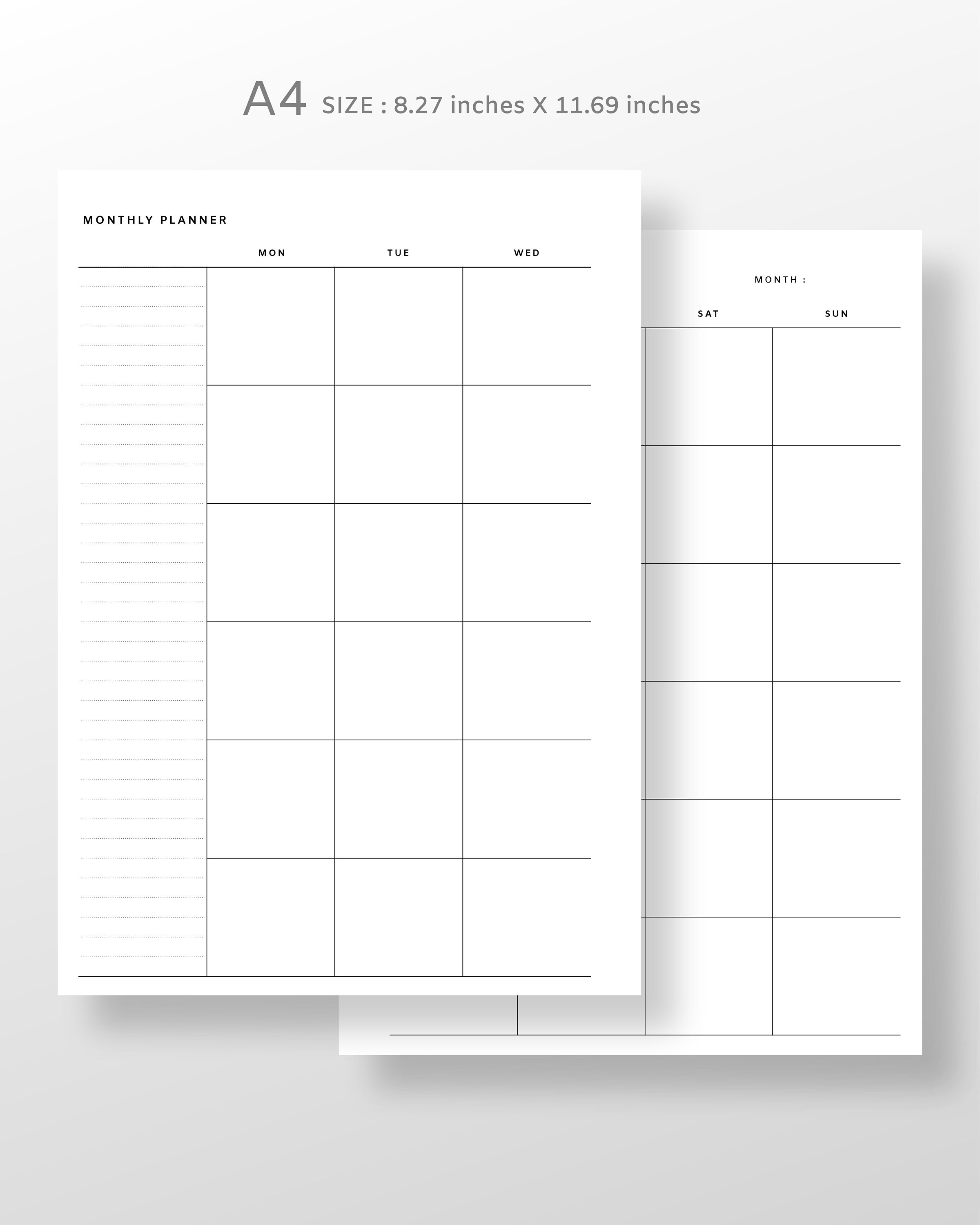 A4 Undatierter Monatsplaner PDF Monat auf zwei Seiten Druckbarer Planer ...