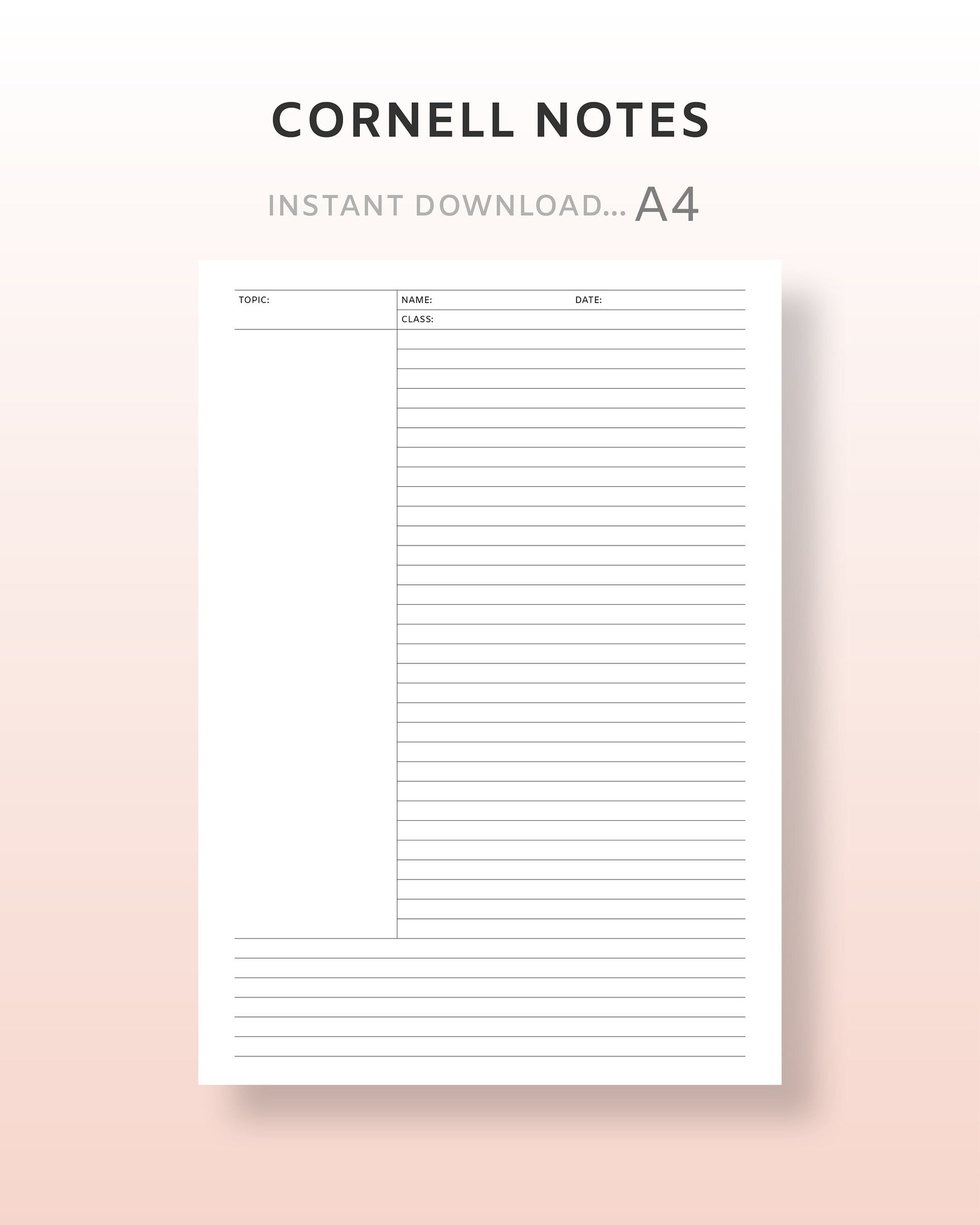 A4 Cornell Note Printable PDF Inserts | Student Cornell Notes Taking ...