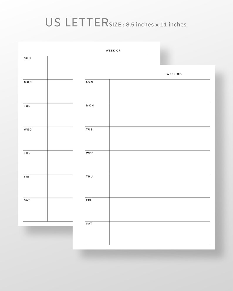 US Letter Weekly Printable Planner Undated Weekly Planner PDF Inserts ...