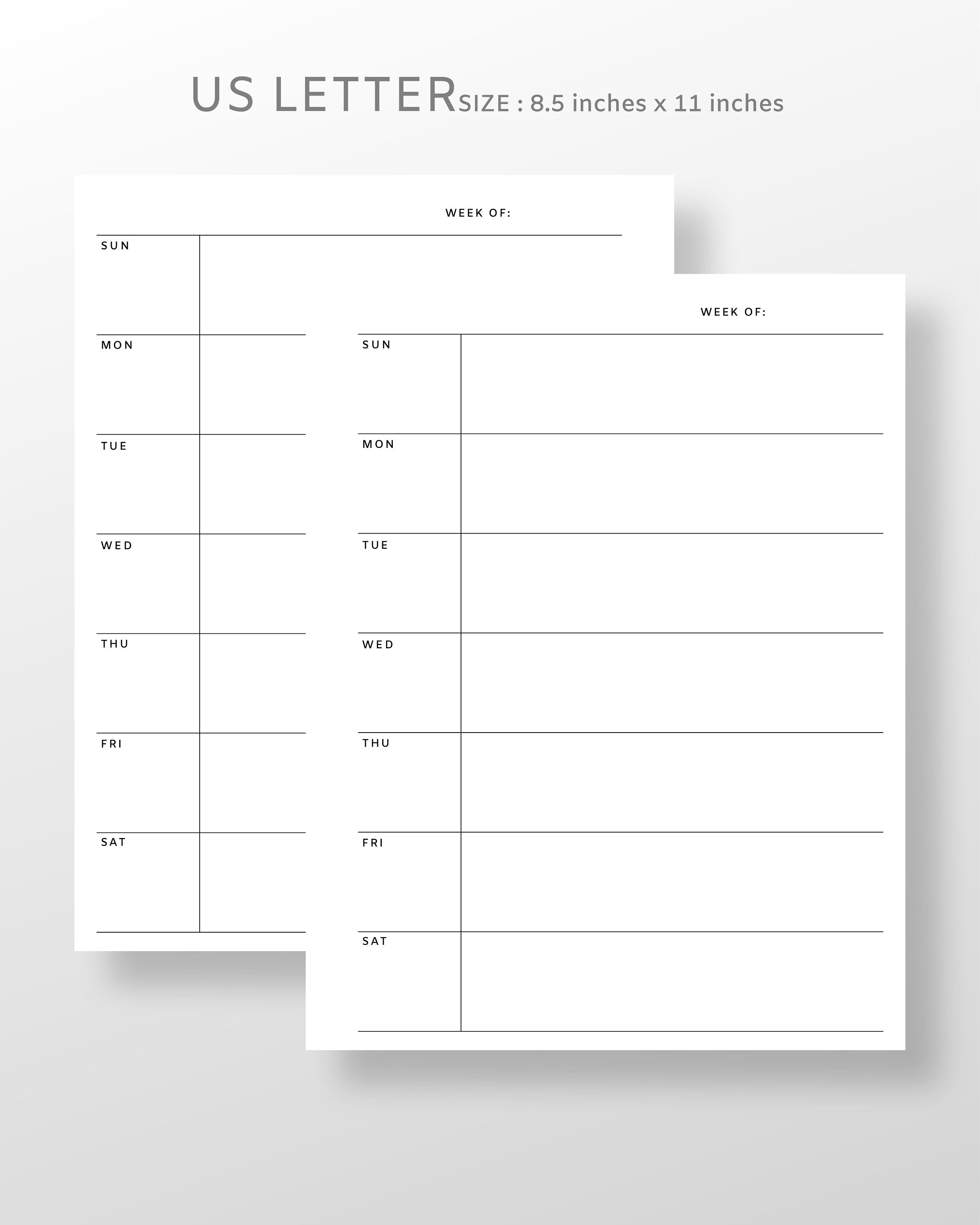 US Letter Weekly Printable Planner Undated Weekly Planner PDF Inserts ...