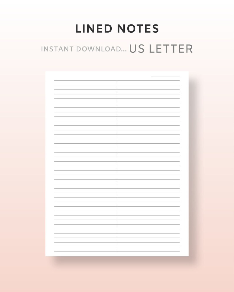 US Letter Lined Notes Printable PDF Inserts Study Two Columns Lined ...