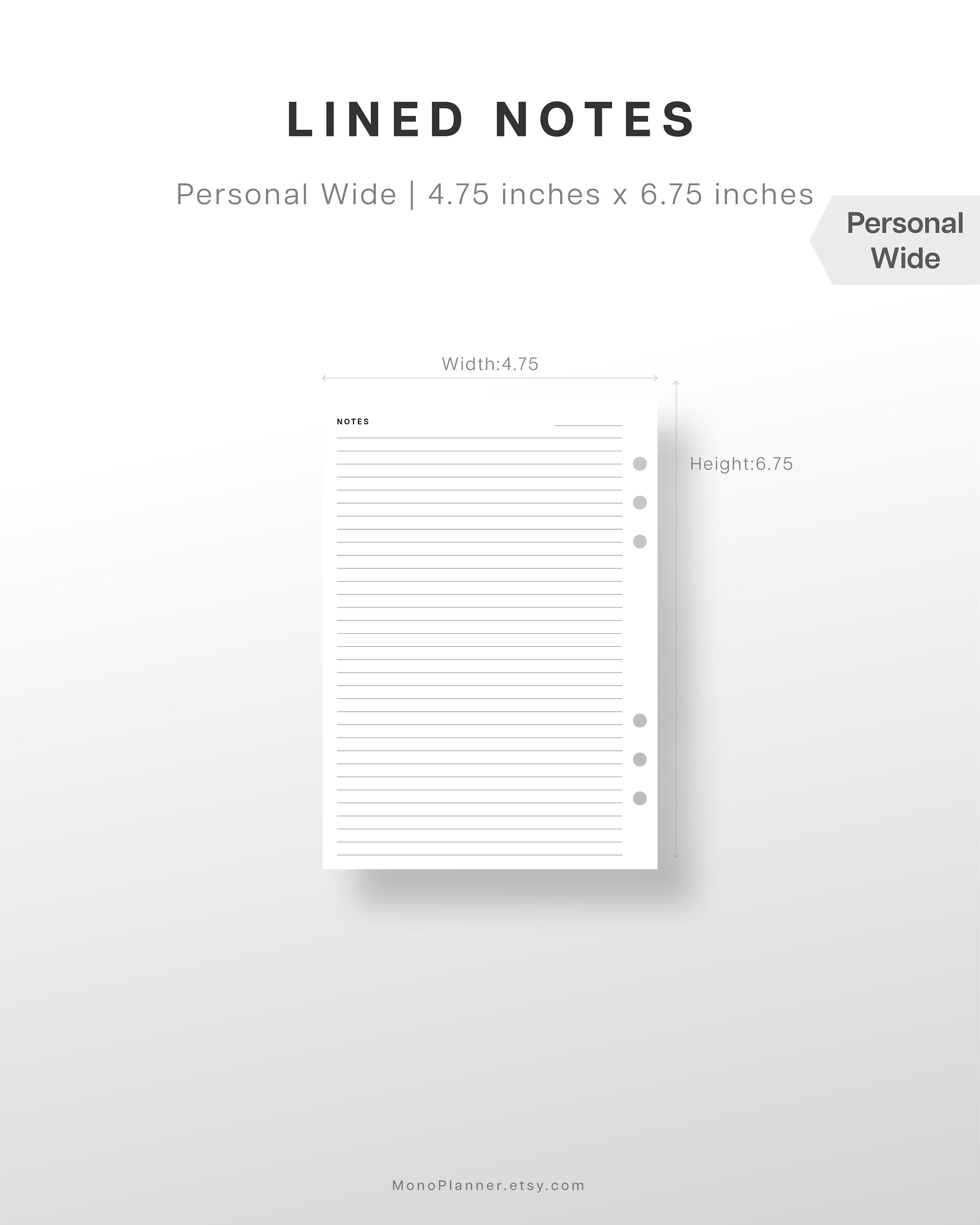 Personal Wide Lined Paper Printable Planner PDF Inserts - Etsy