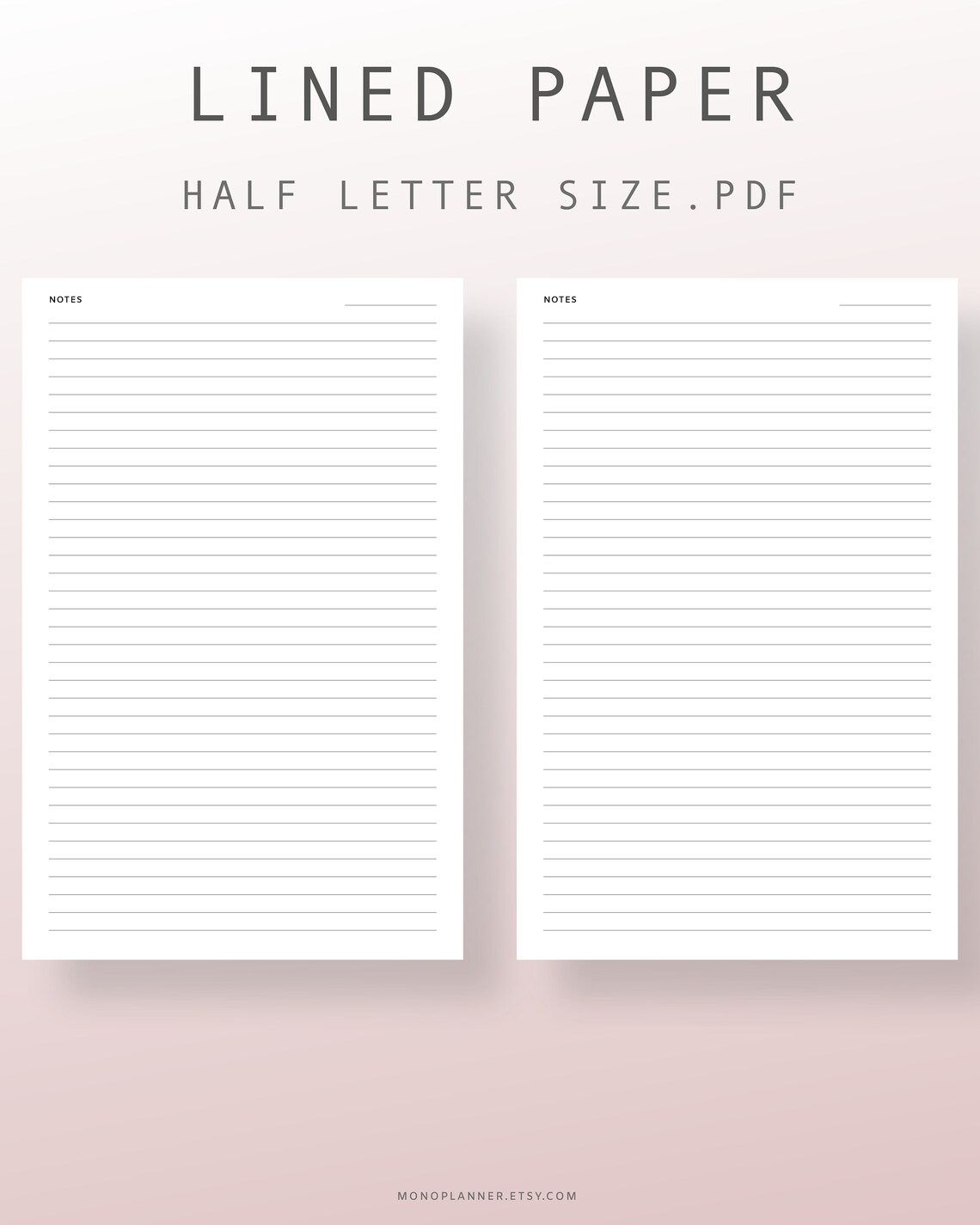 Half Letter Lined Paper Study Notes Printable Letter | Etsy