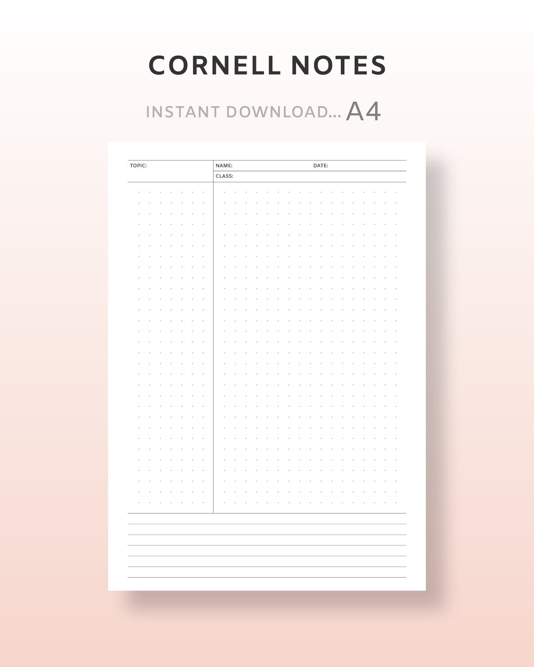 A4 Cornell Notes Printable Pages Inserts Student Cornell Notes Taking ...