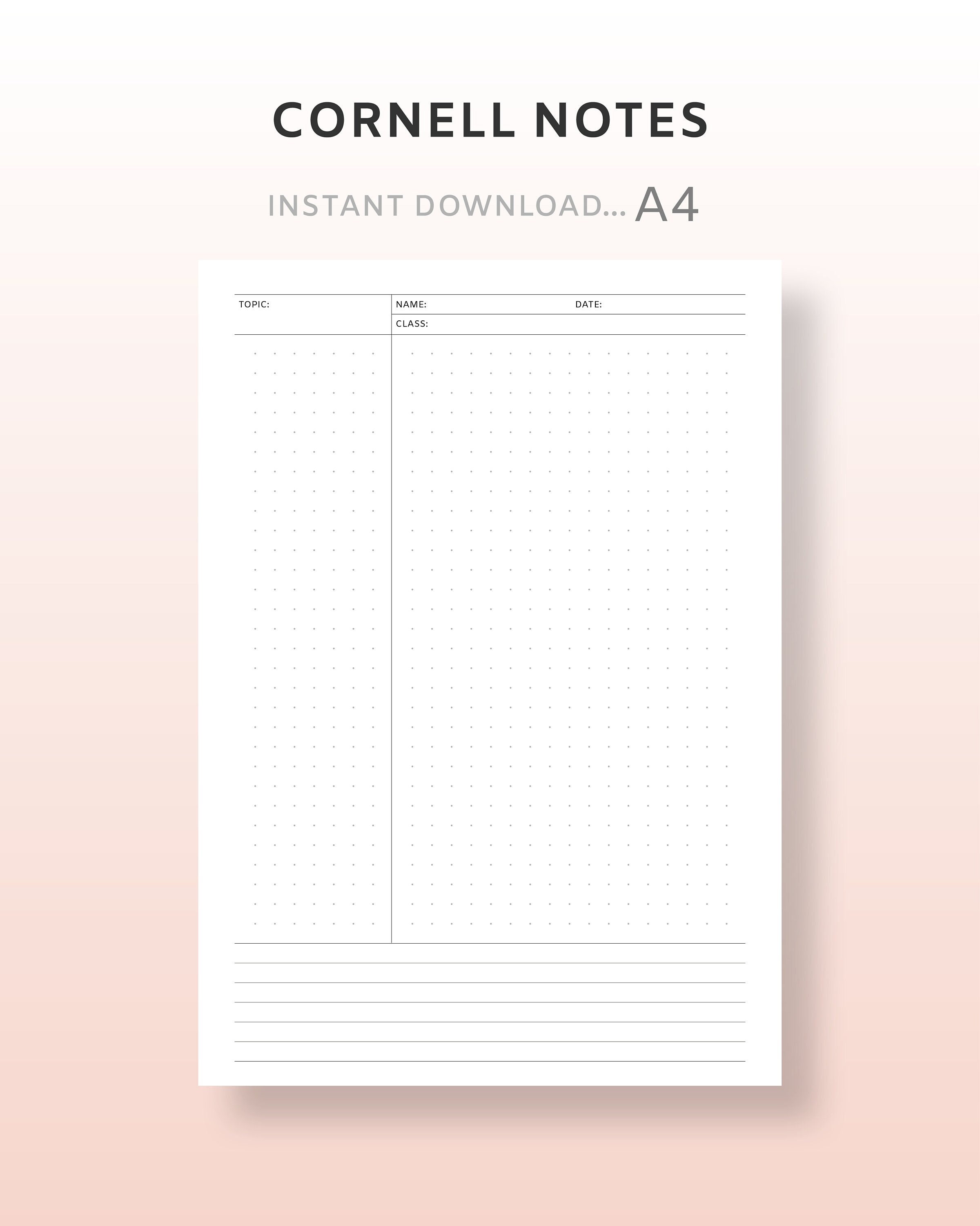 A4 Cornell Notes Printable Pages Inserts Student Cornell Notes Taking ...