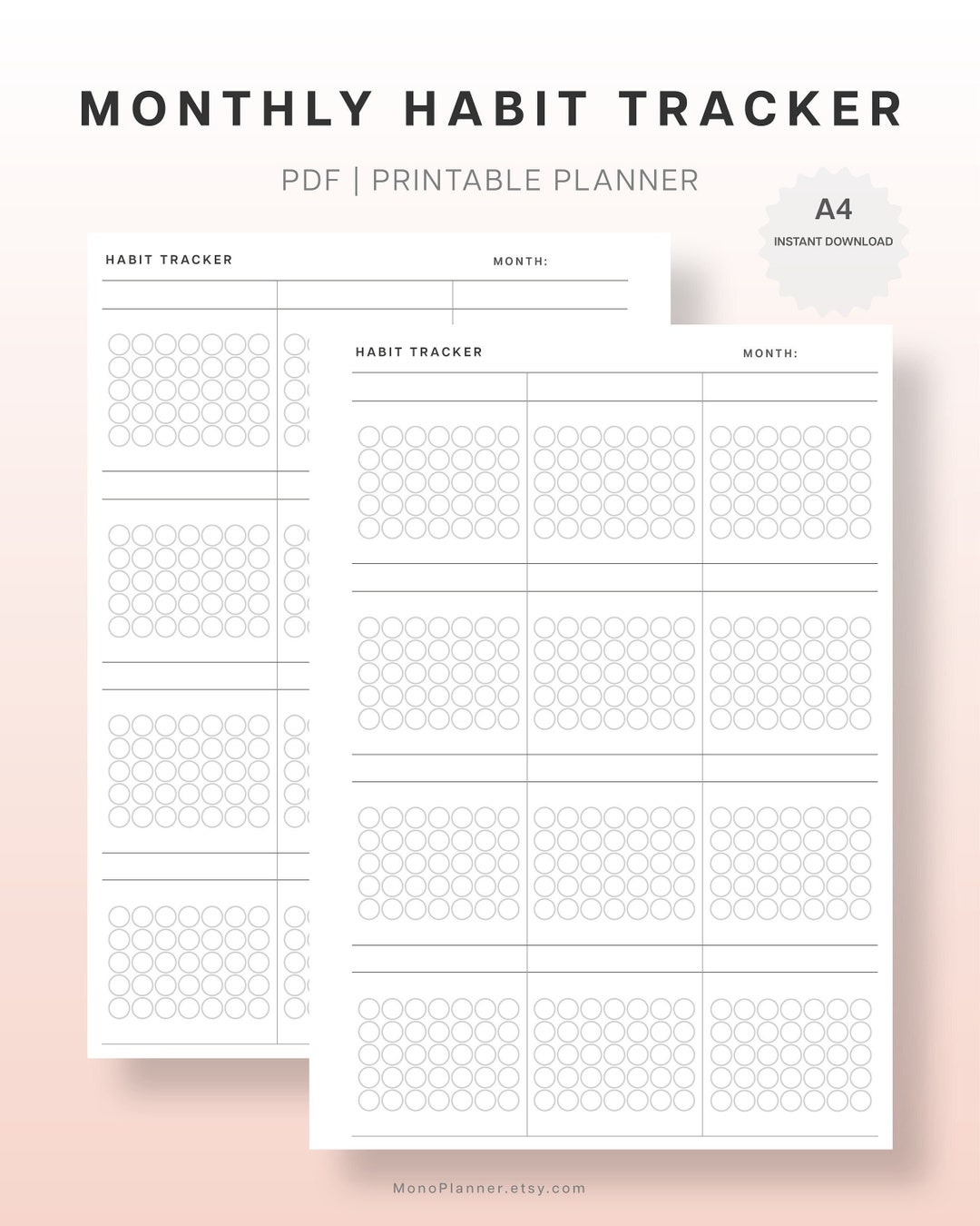 A4 Monthly Habit Tracker, Monthly Goal Tracker Printable Page, Goal ...