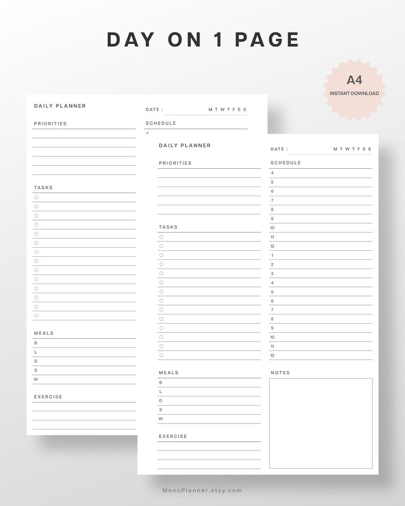 A4 Undated Daily Printable Planner, Productivity Planner PDF, Daily ...