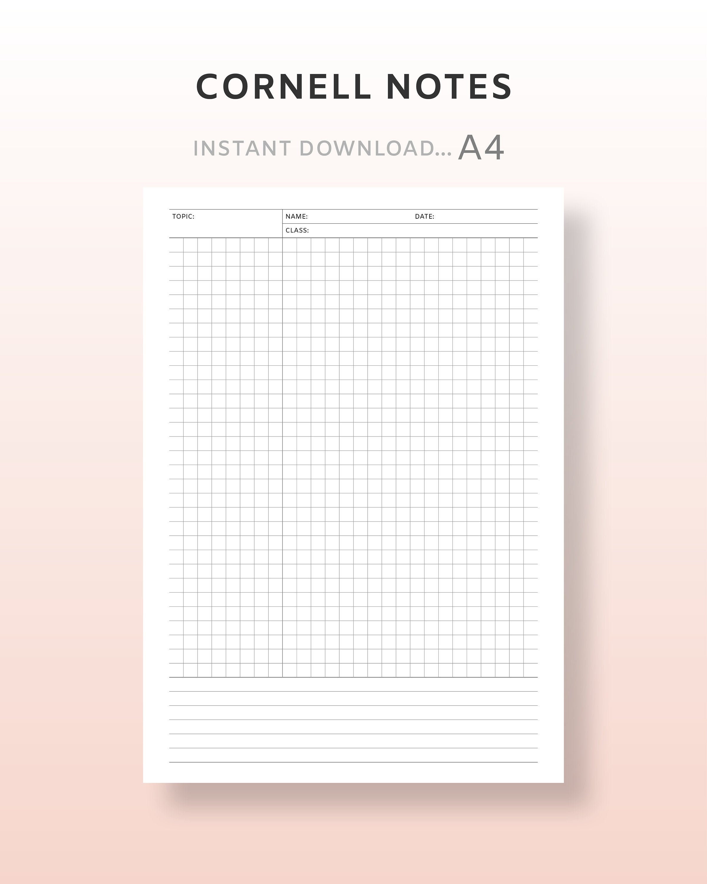 A4 Cornell Notes With Graph Paper PDF Inserts Student Etsy