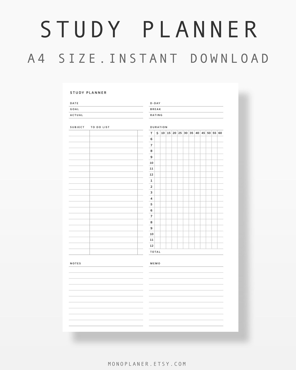 A4 Study Planner Printable Student Planner PDF Student | Etsy