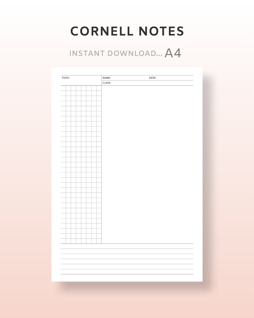 A4 Printable Cornell Notes Student Cornell Notes Paper Lecture Notes ...