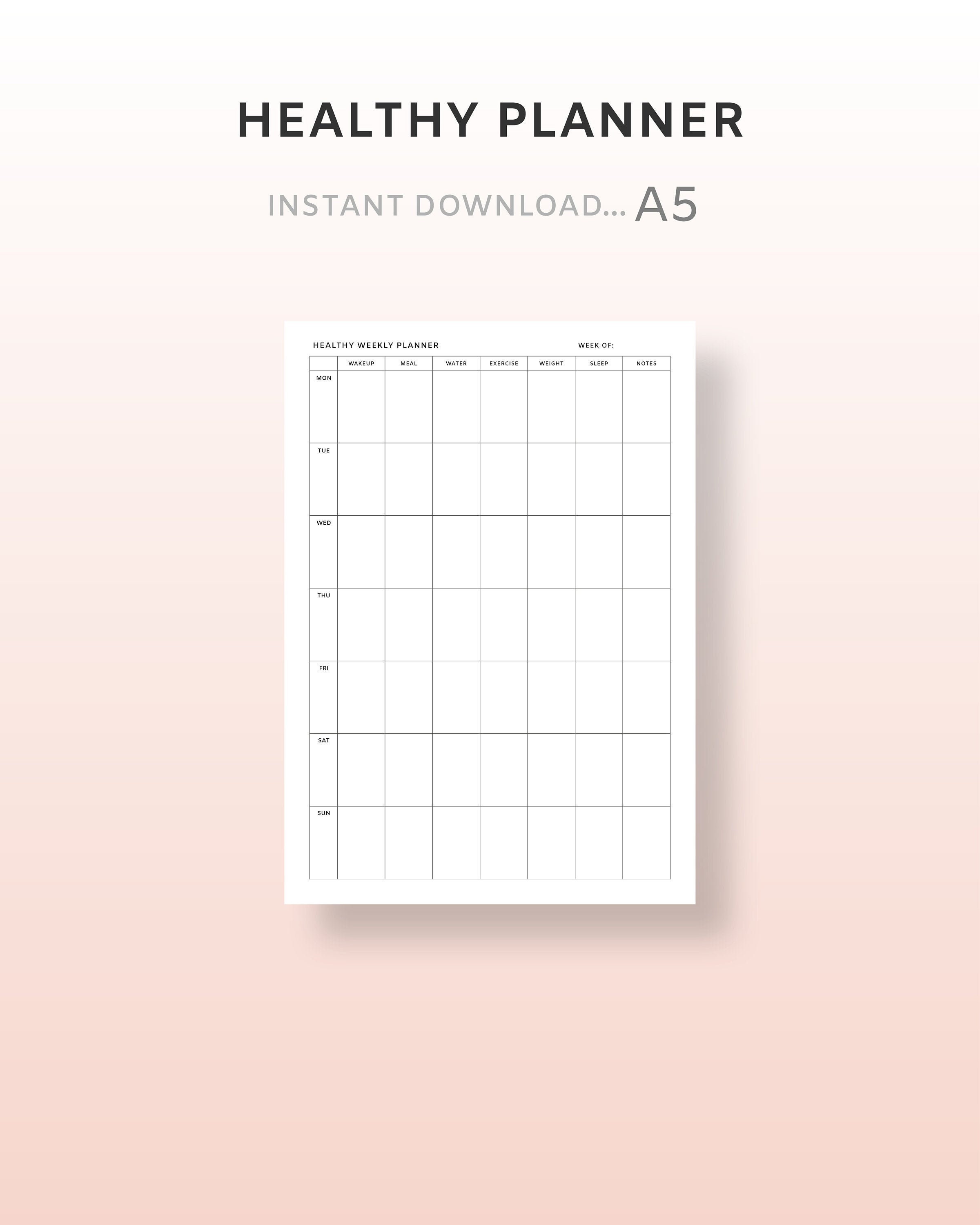 A5 Healthy Weekly Planner Food Tracker Diary Diet Journal Weekly Meal ...