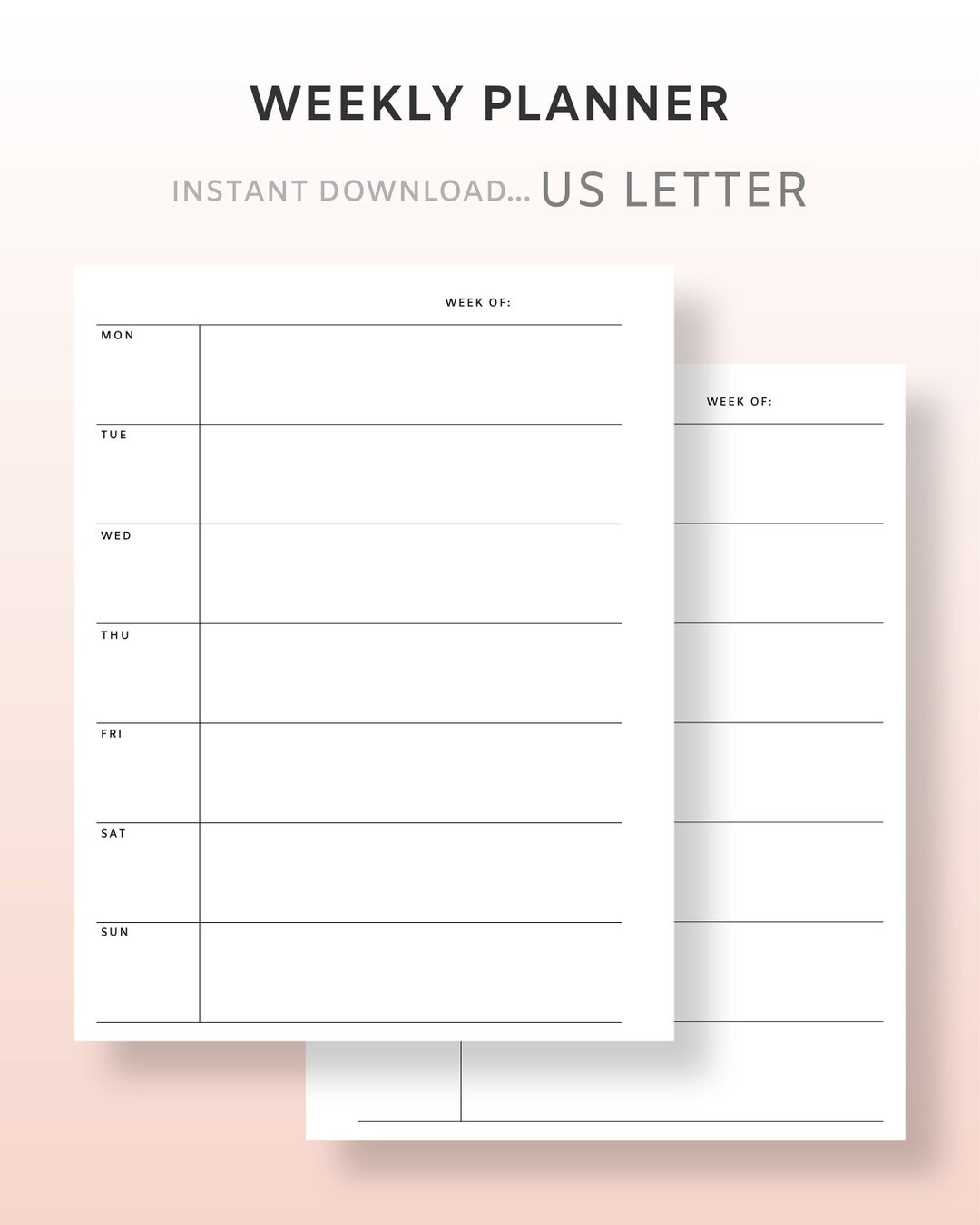US Letter Weekly Printable Planner Undated Weekly Planner PDF Inserts ...