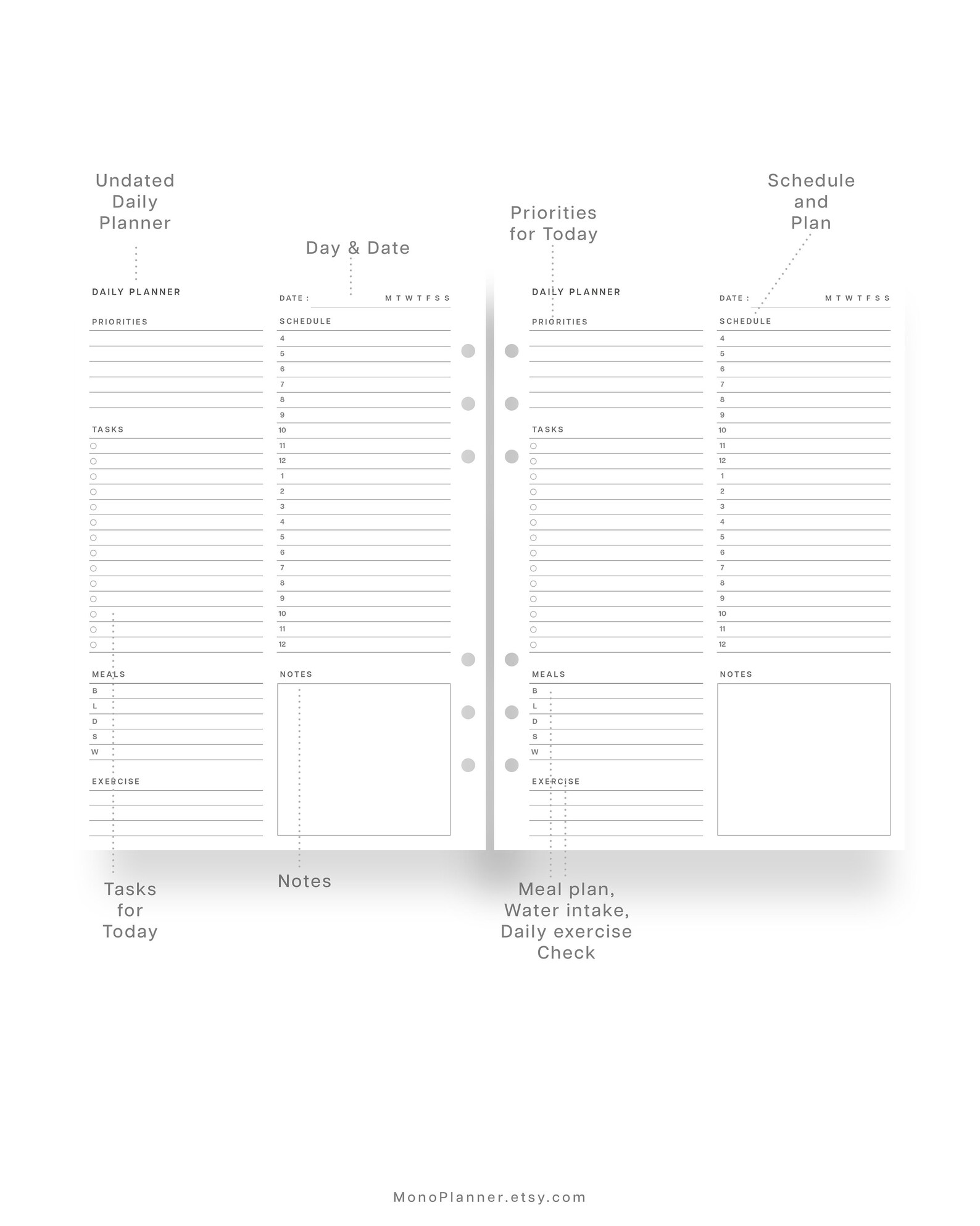 A4 Undated Daily Printable Planner, Productivity Planner PDF, Daily ...