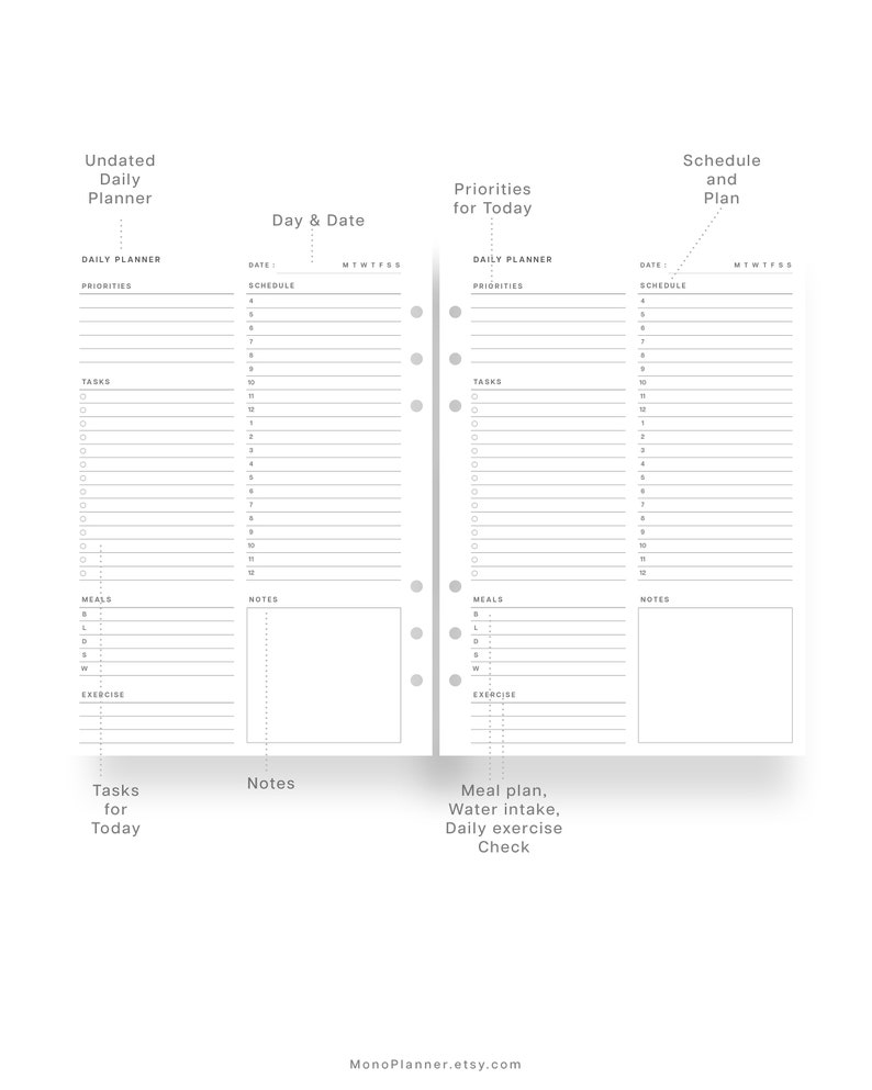 A4 Undated Daily Printable Planner, Productivity Planner PDF, Daily ...