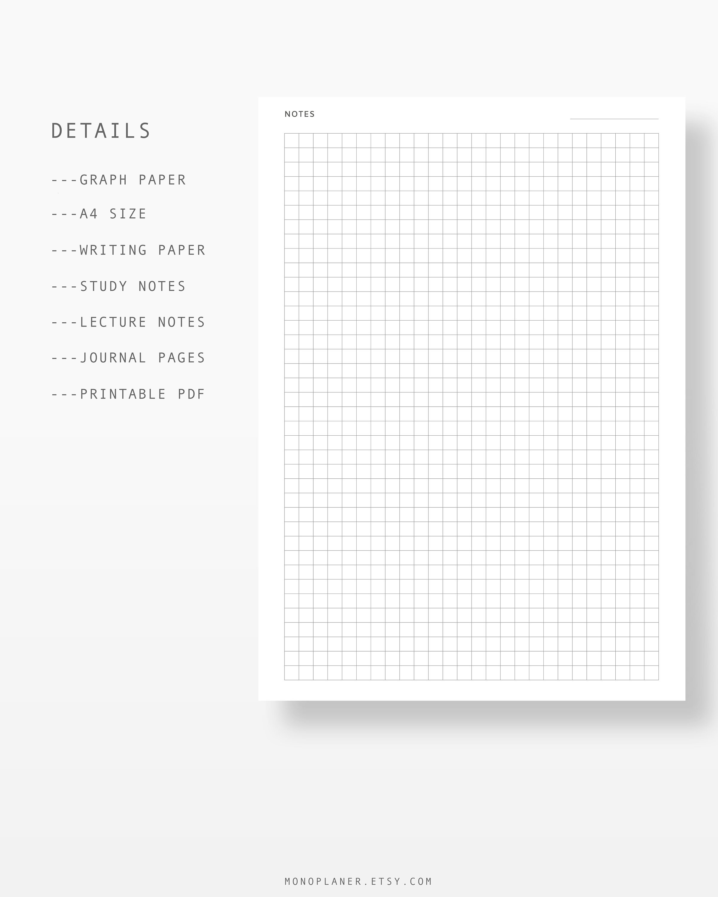 A4 Graph Paper Study Notes | Printable Letter Refillable Planner ...