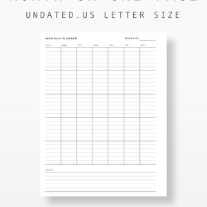 US Letter Monthly Planner Undated Printable PDF Month on | Etsy