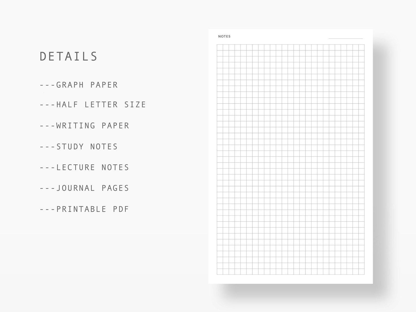 Half Letter Graph Paper Study Notes Printable Letter - Etsy