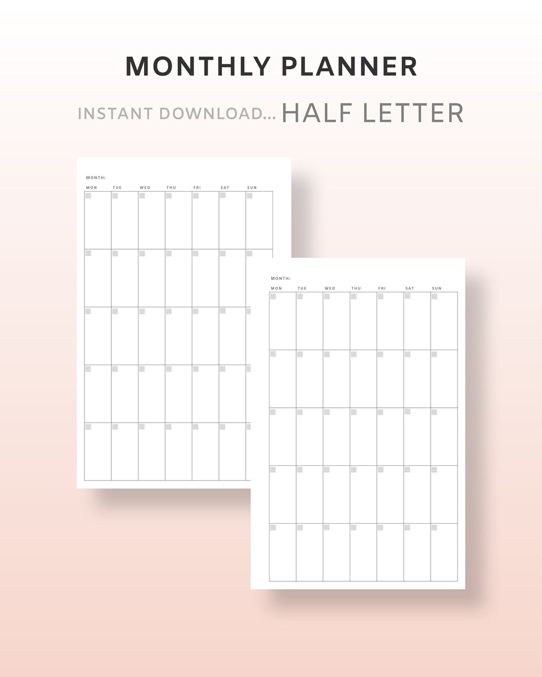 Half Letter Undated Monthly Printable Planner Month on One Page Undated ...