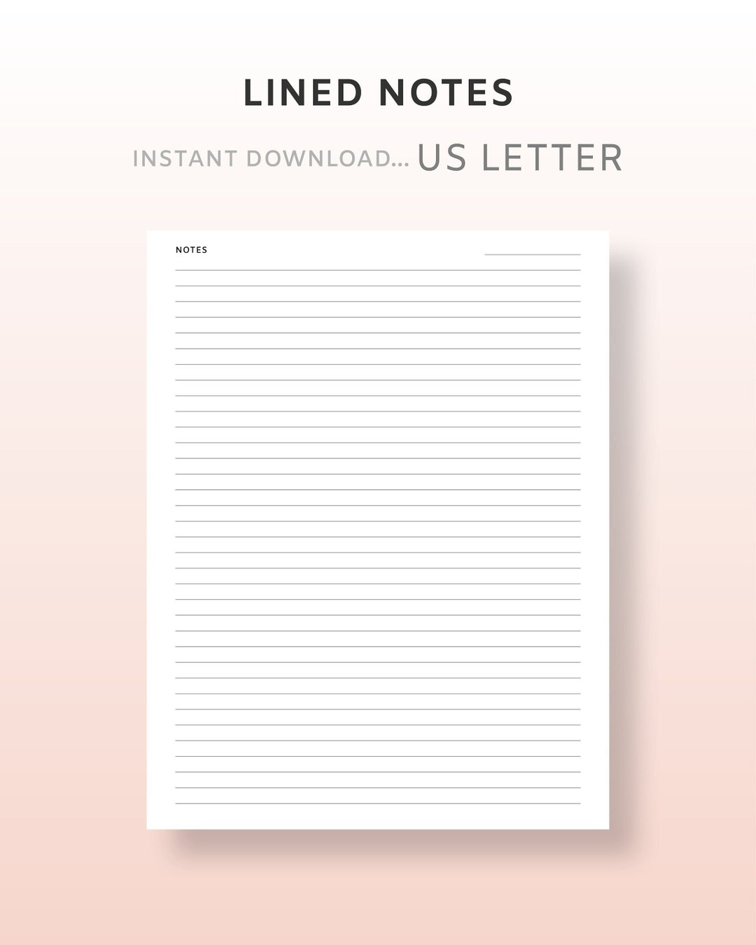US Letter Lined Paper Study Notes | Printable Letter Refillable Planner ...