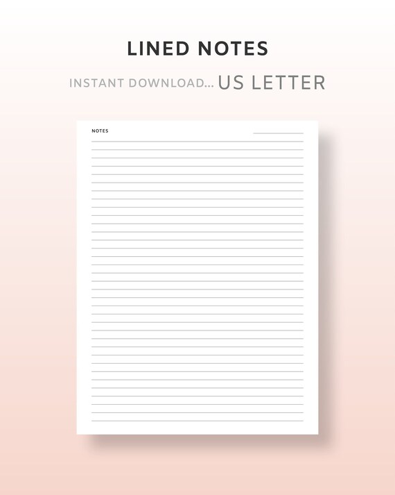 US Letter Lined Paper Study Notes Printable Letter - Etsy