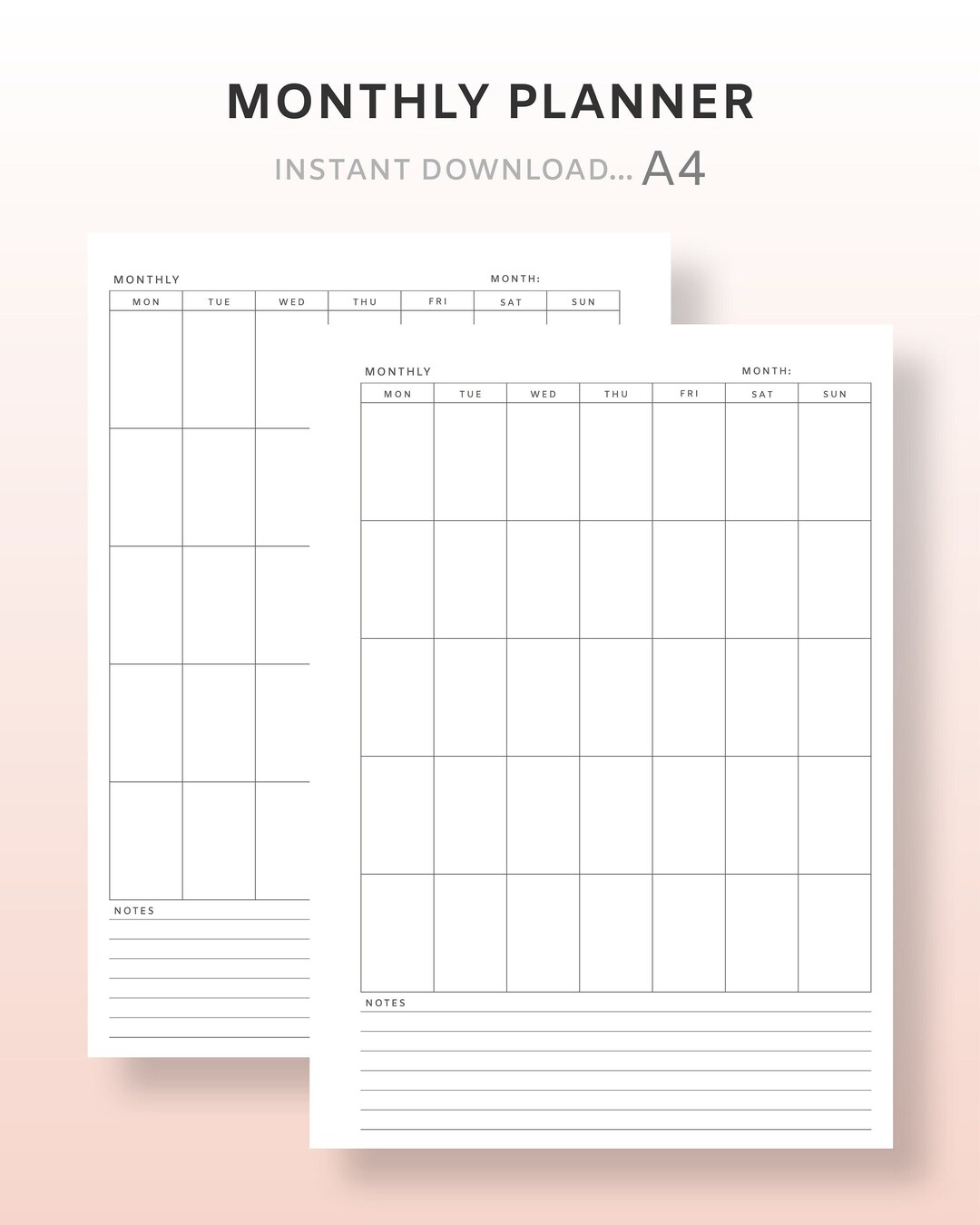 A4 Undated Monthly Planner PDF | Month on One Page | Monthly Blank ...