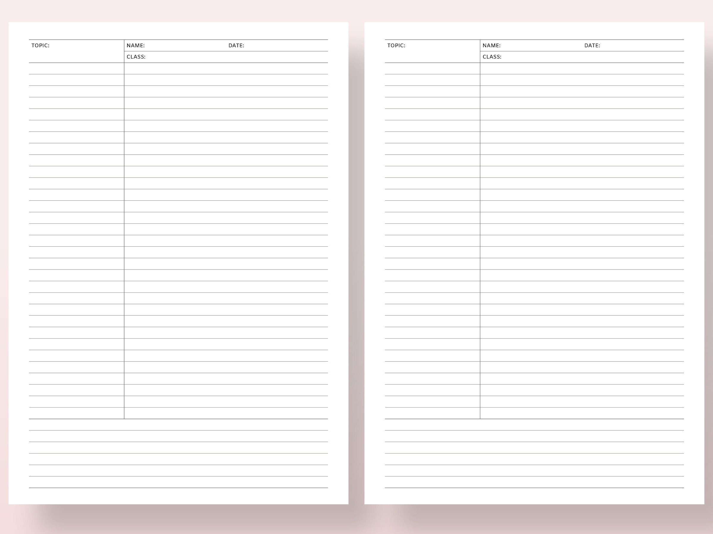 A5 Cornell Notes Druckbare Notiz PDF Einlagen Studie Cornell | Etsy