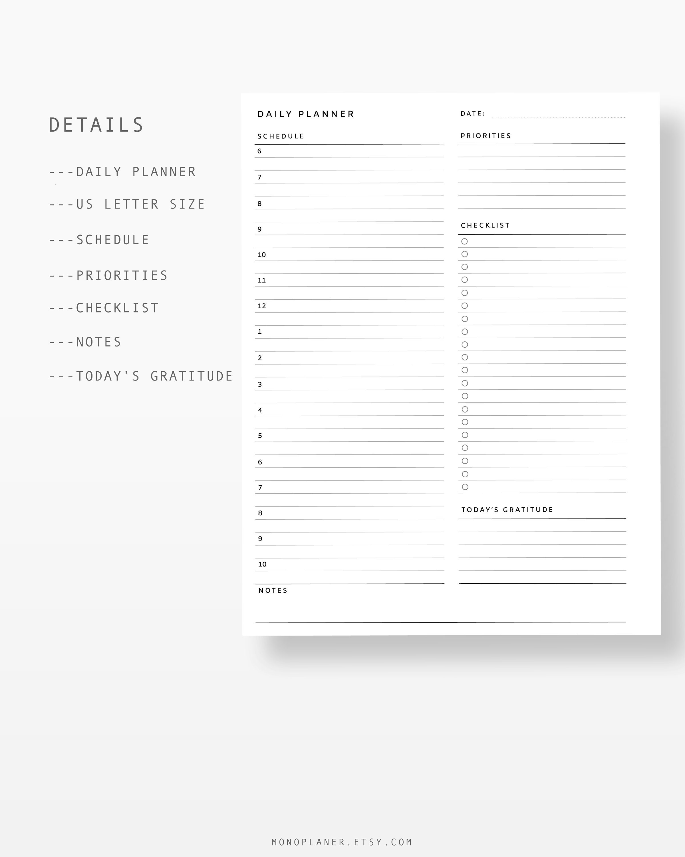 US Letter Daily Planner Printable Undated Daily Pages - Etsy