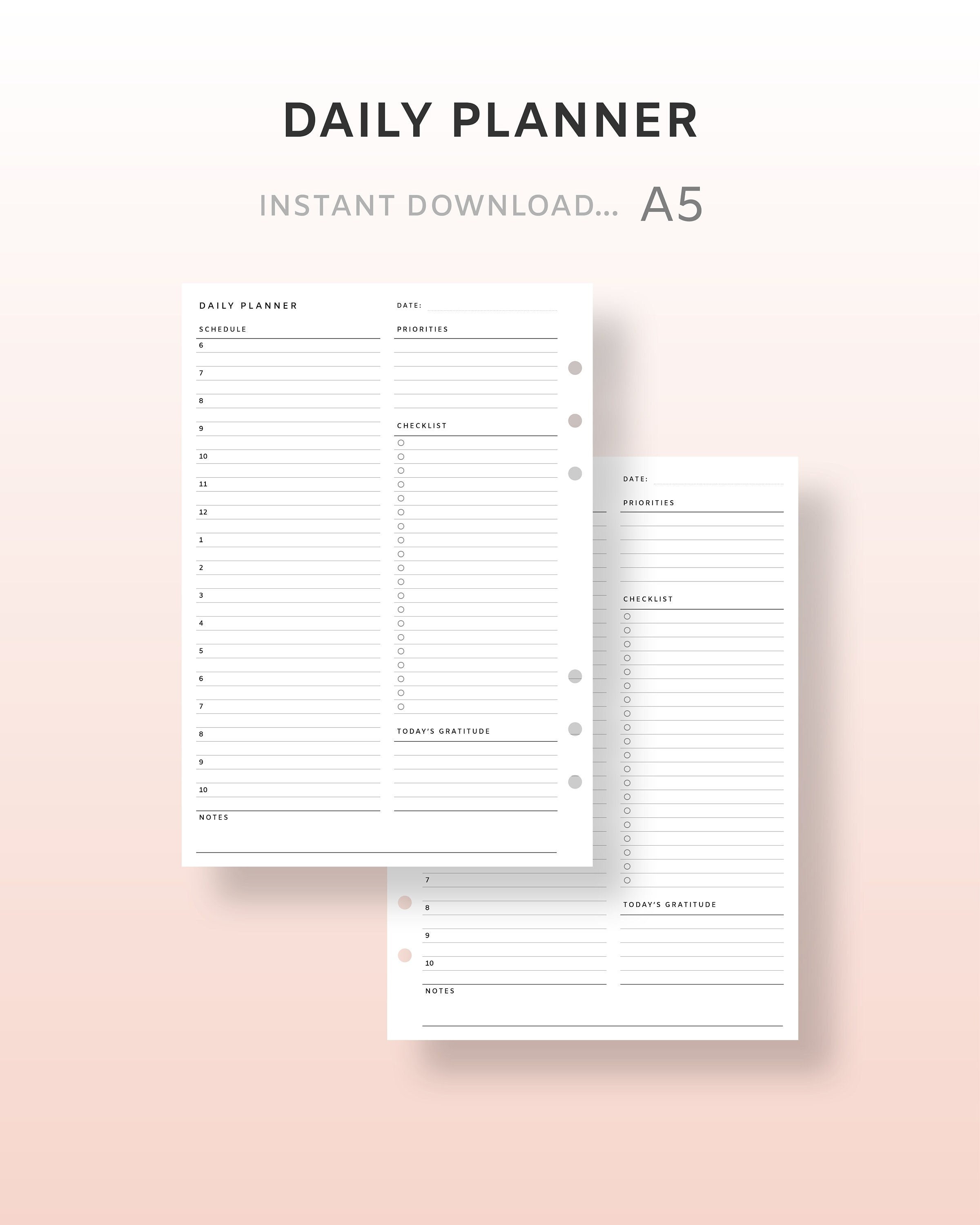 A5 Daily Planner Printable PDF Undated Daily Planner Insert - Etsy