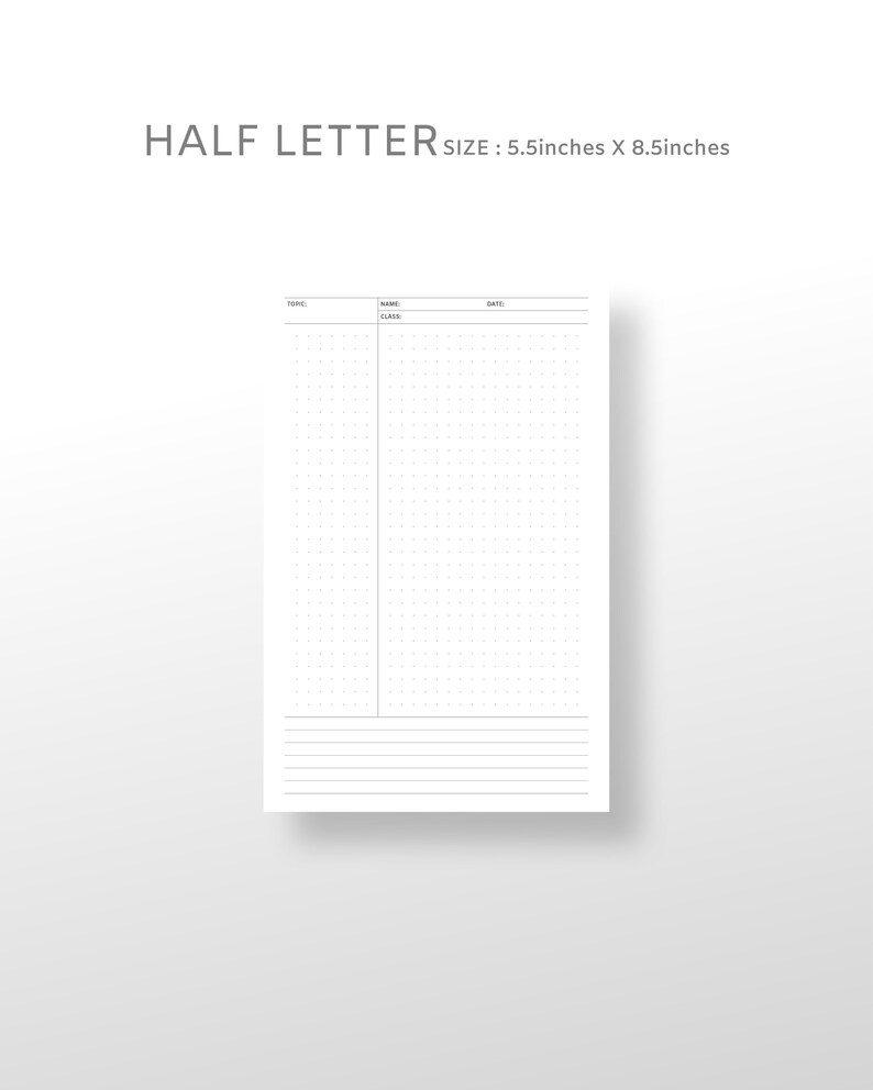 Half Letter Printable Cornell Notes Student Cornell Notes - Etsy