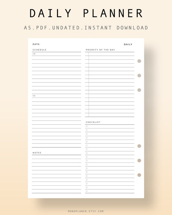 A5 Daily Planner Printable PDF Undated AM PM Schedule Agenda | Etsy