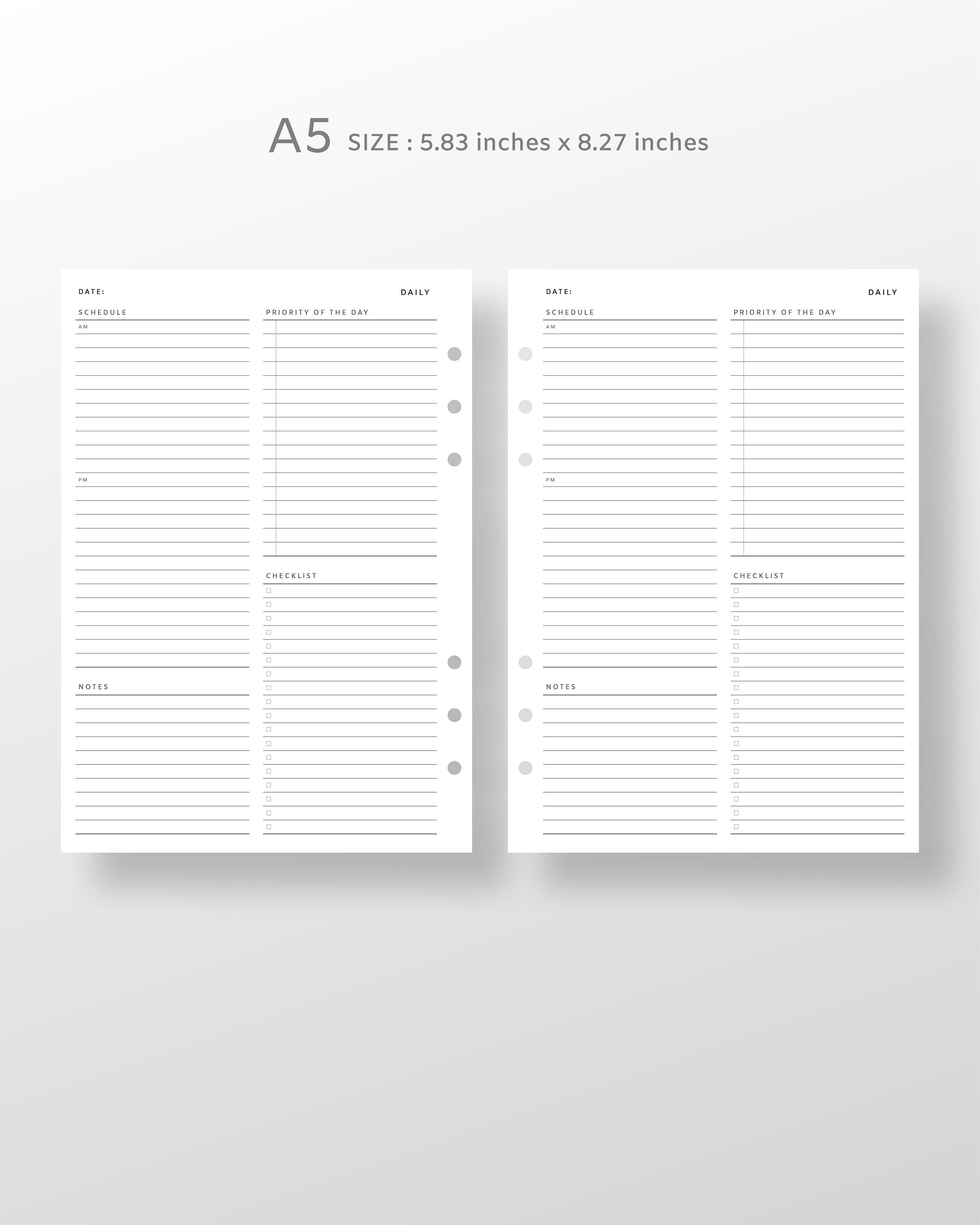 A5 Daily Planner Printable PDF Undated AM PM Schedule Agenda Daily Plan ...