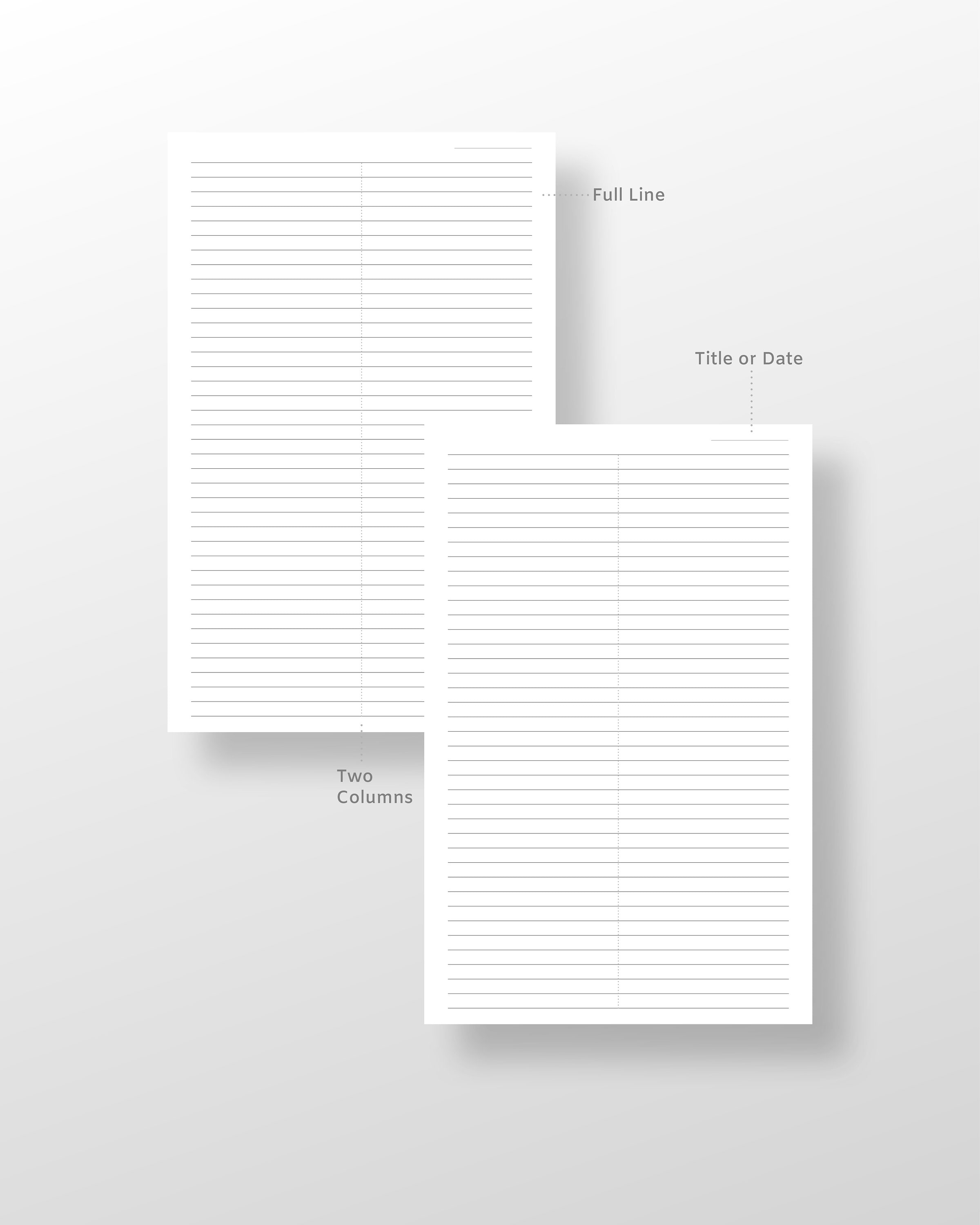 Half Letter Lined Notes Printable PDF Inserts Study Two Columns Lined ...