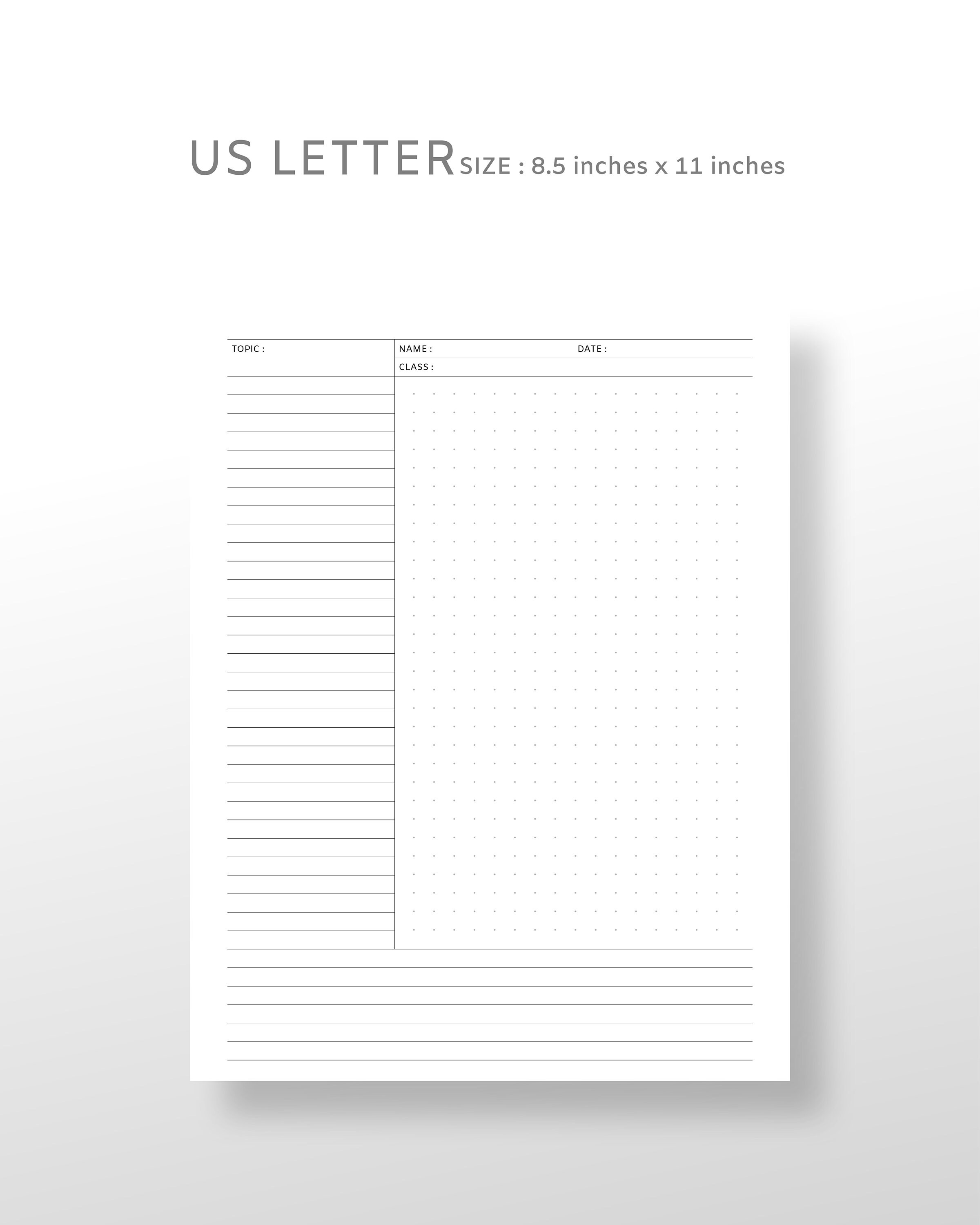 US Letter Cornell Notes Printable Pages Inserts Student - Etsy