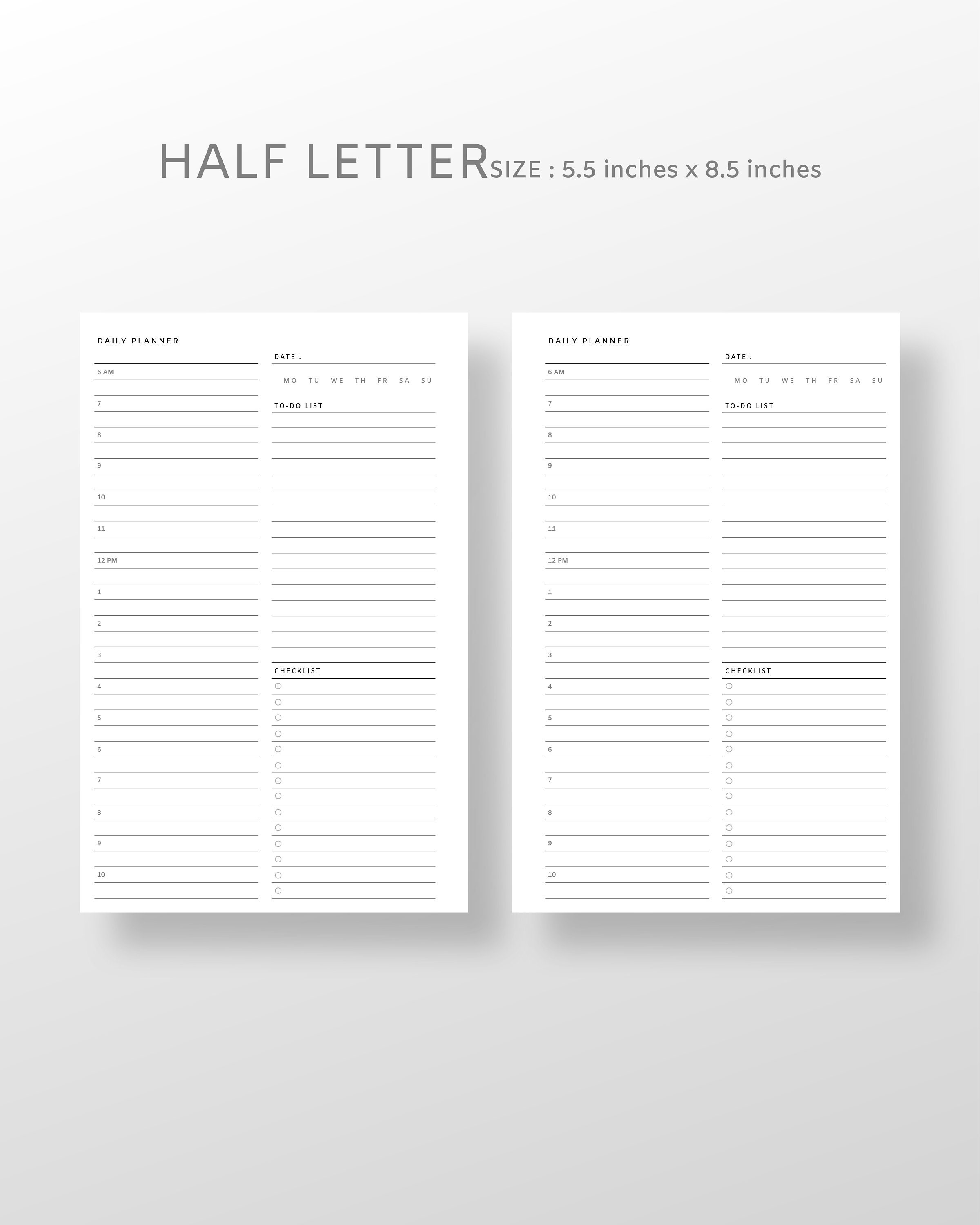 Half Letter Undated Daily Printable Planner Simple Daily Etsy