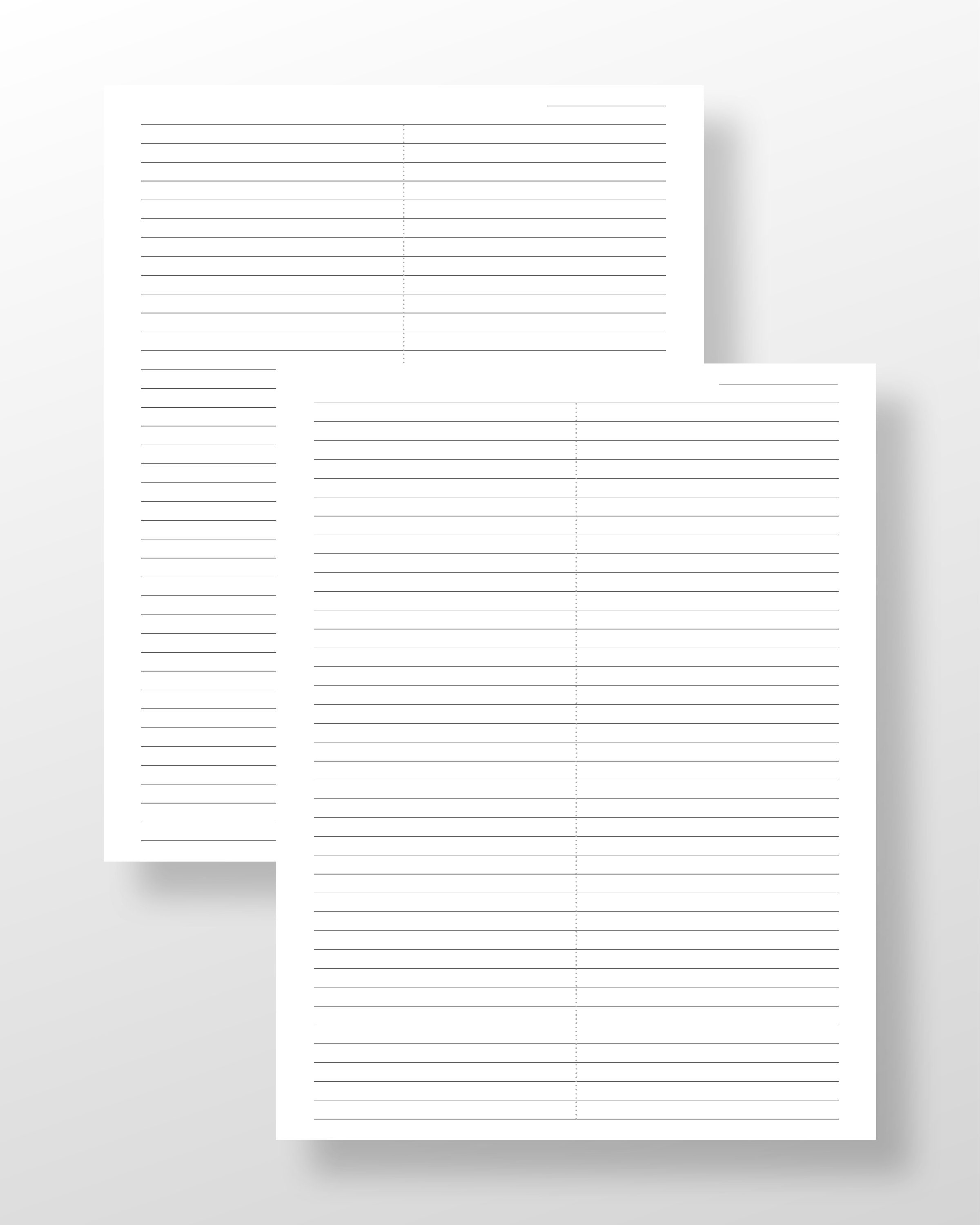 US Letter Lined Notes Printable PDF Inserts Study Two Columns Lined ...