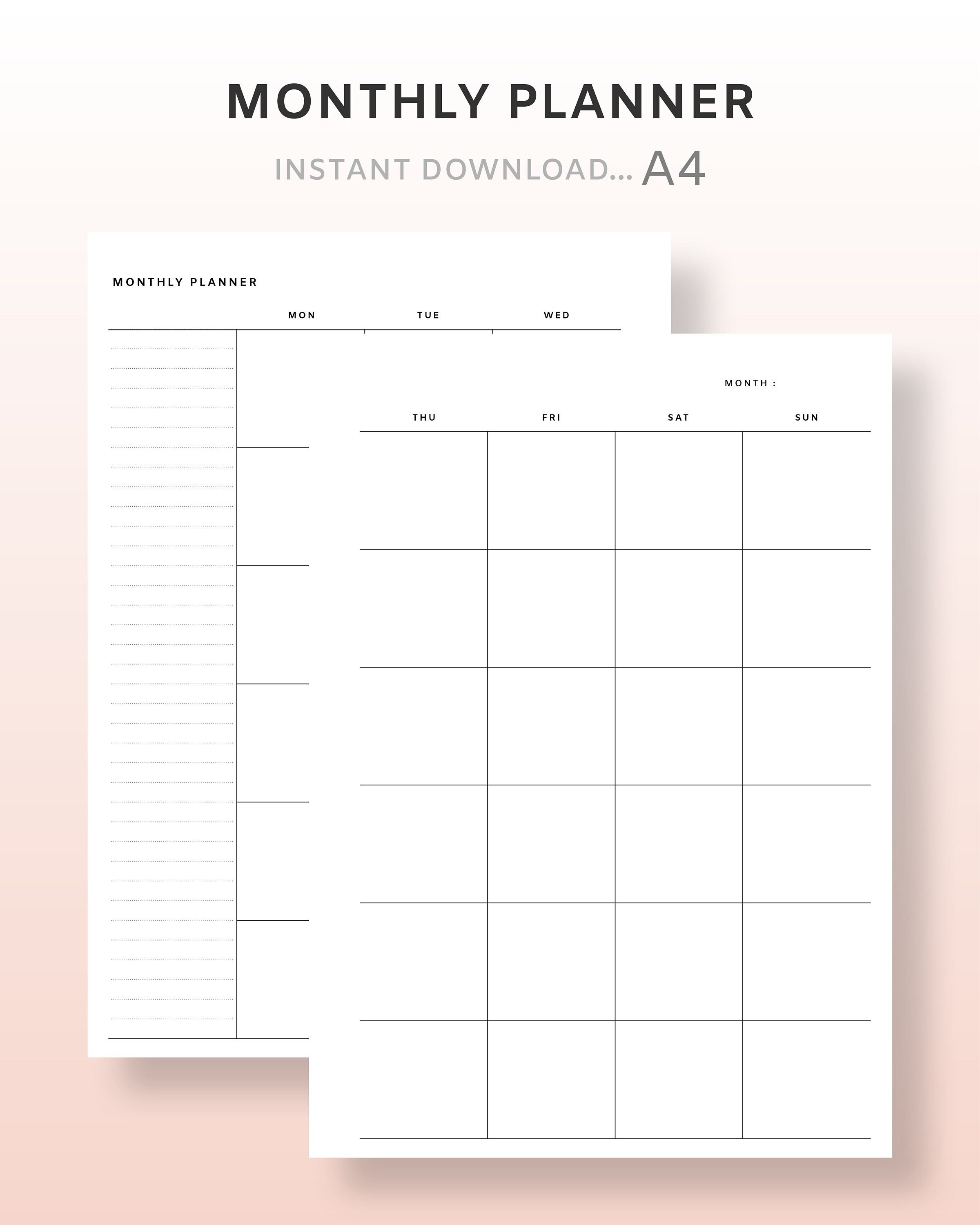 A4 Undatierter Monatsplaner PDF Monat auf zwei Seiten Druckbarer Planer ...