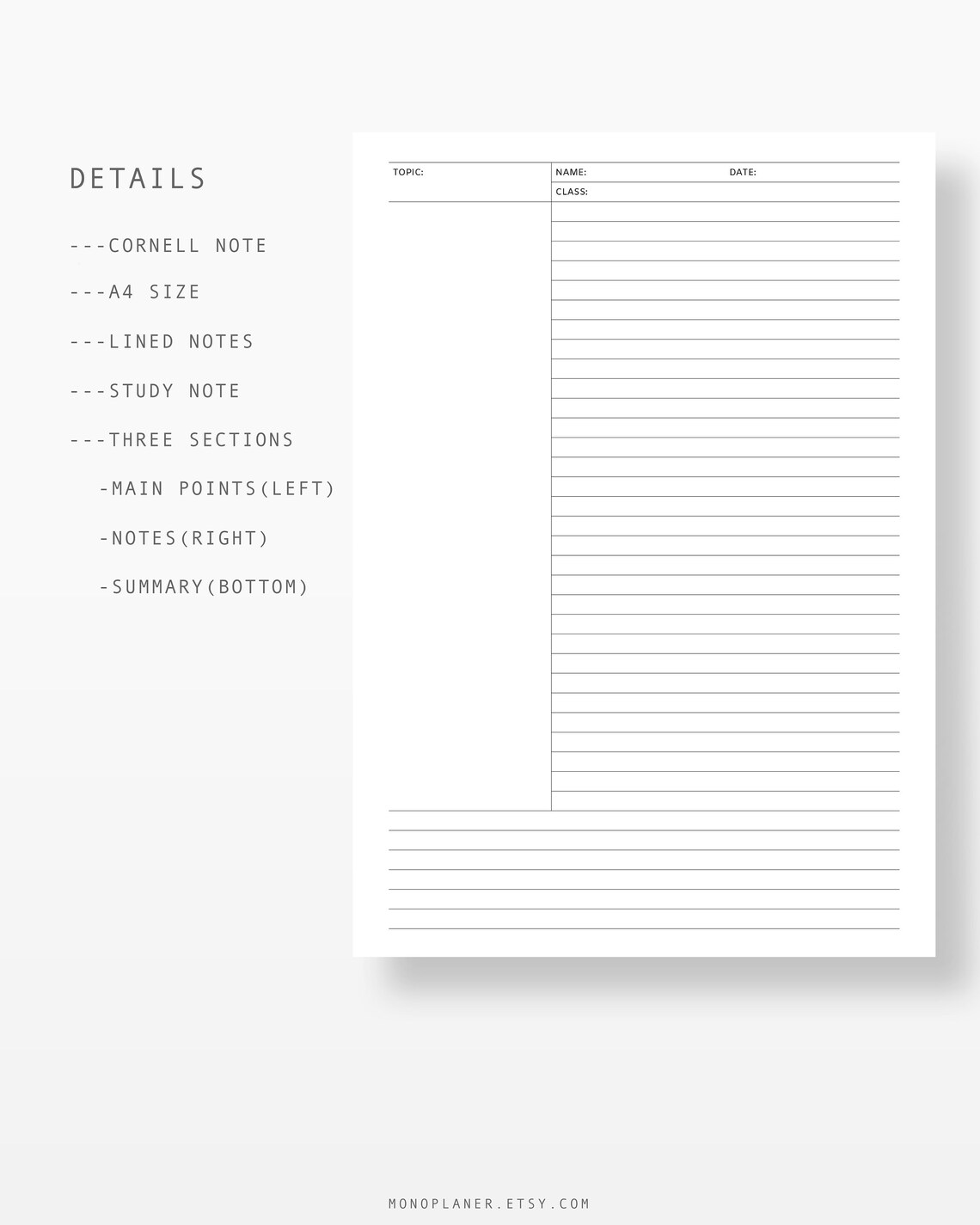 A4 Cornell Note Printable PDF Inserts | Student Cornell Notes Taking ...