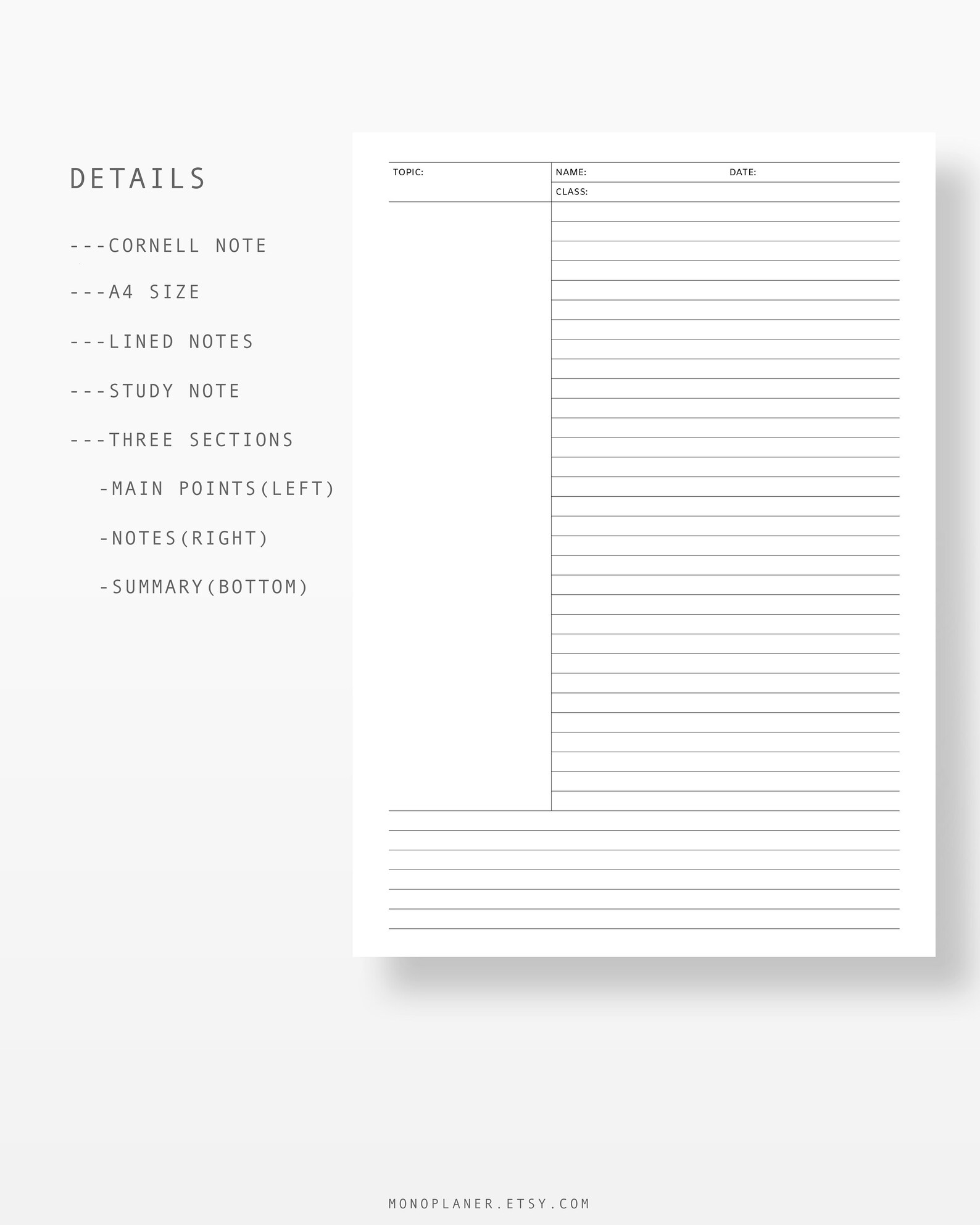 A4 Cornell Note Printable PDF Inserts | Student Cornell Notes Taking ...