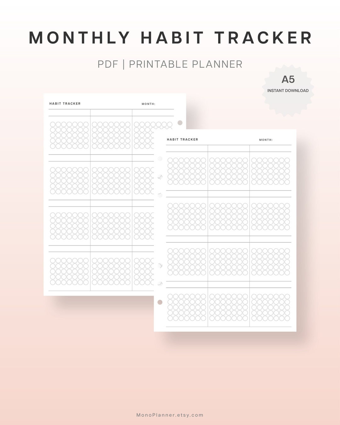 A5 Monthly Habit Tracker, Monthly Goal Tracker Printable Page, Goal ...