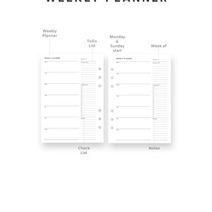 A6 Undated Weekly Printable Planner PDF Week on One Page Weekly Agenda ...