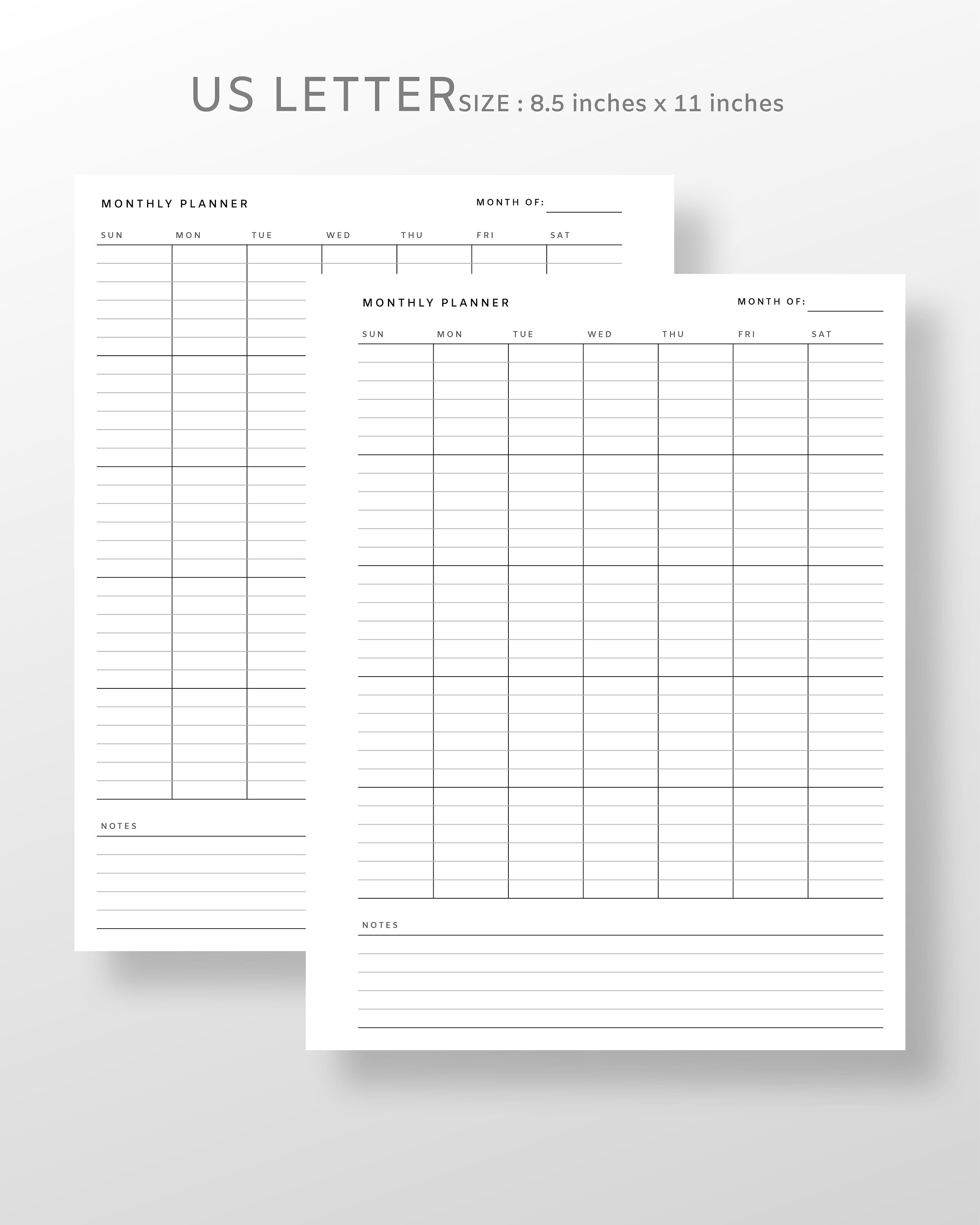 US Letter Monthly Planner Undated Printable PDF Month on - Etsy UK