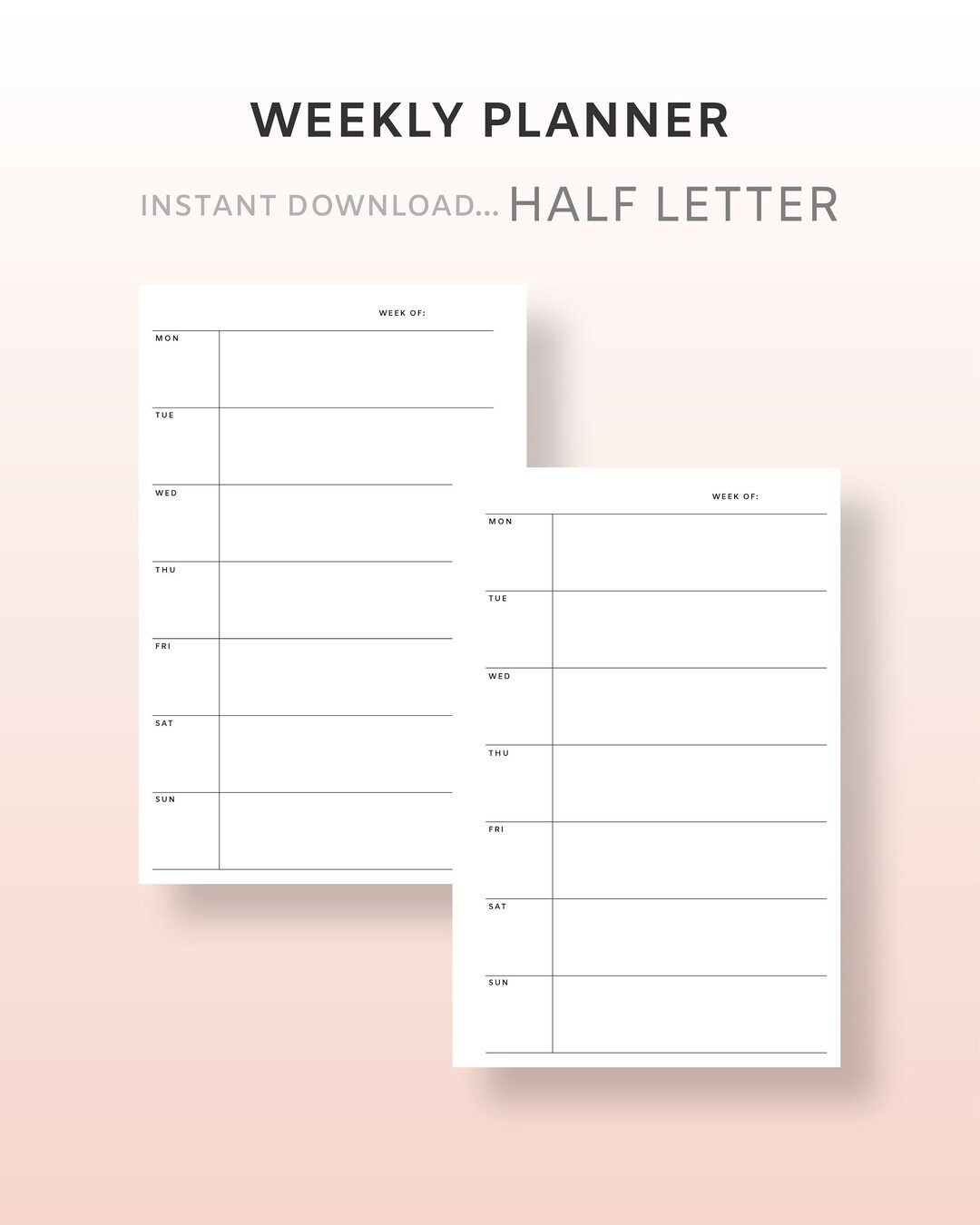 Half Letter Weekly Printable Planner Undated Weekly Planner PDF Inserts ...