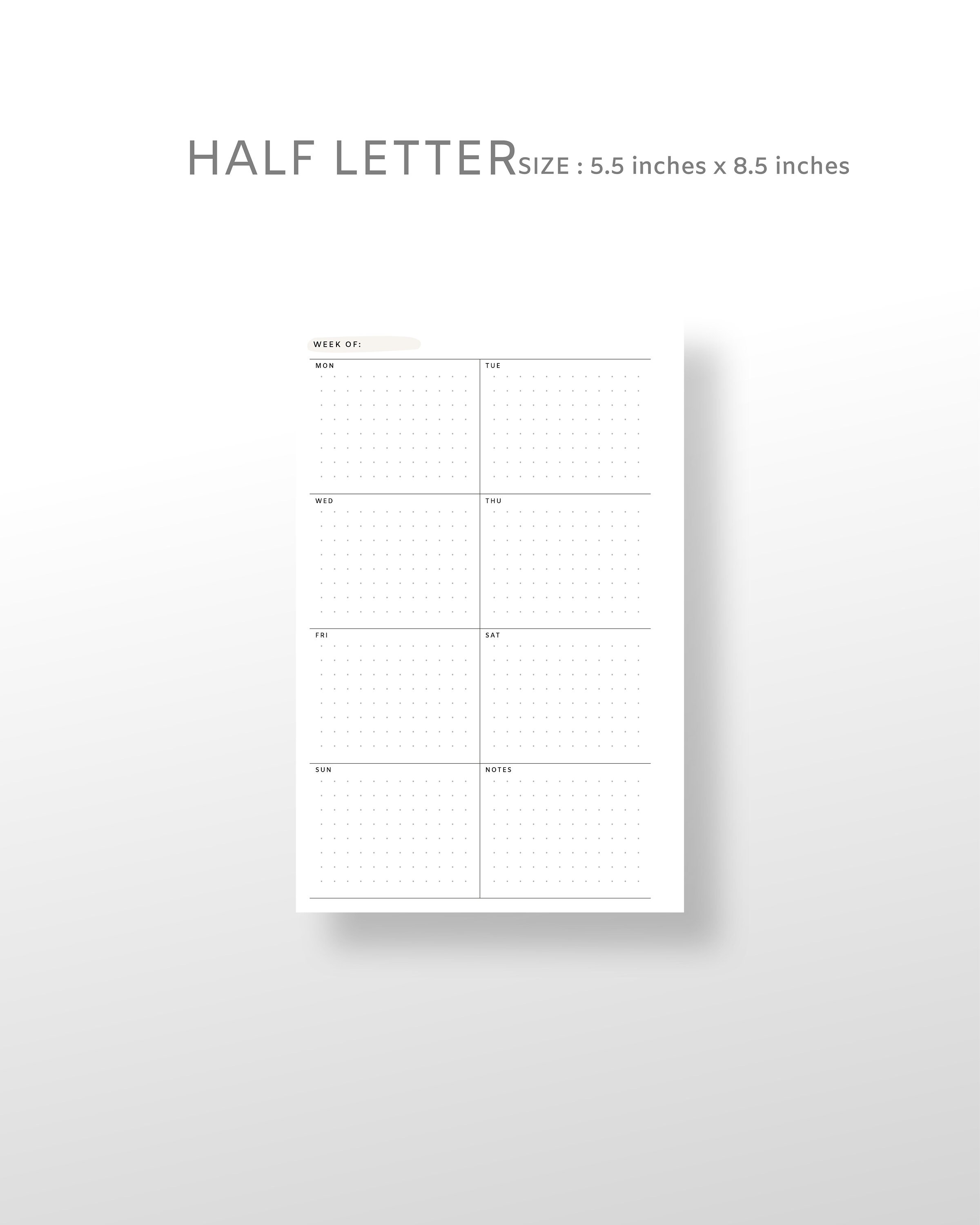 Half Letter Printable Weekly Planner Undated Planner PDF Inserts Week ...
