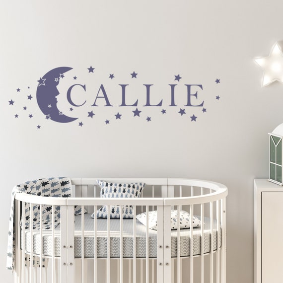 Adorable Moon & Stars Name Monogram Wall Art Decal for | Etsy