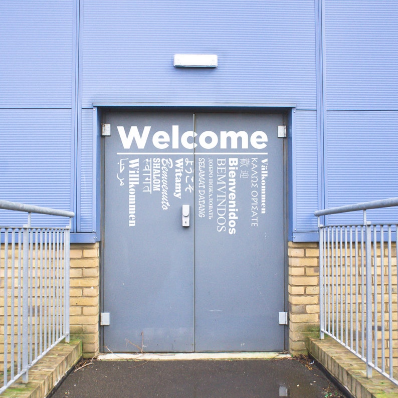 Large WELCOME W/ Multiple Languages Wall Decal Sign Easy - Etsy