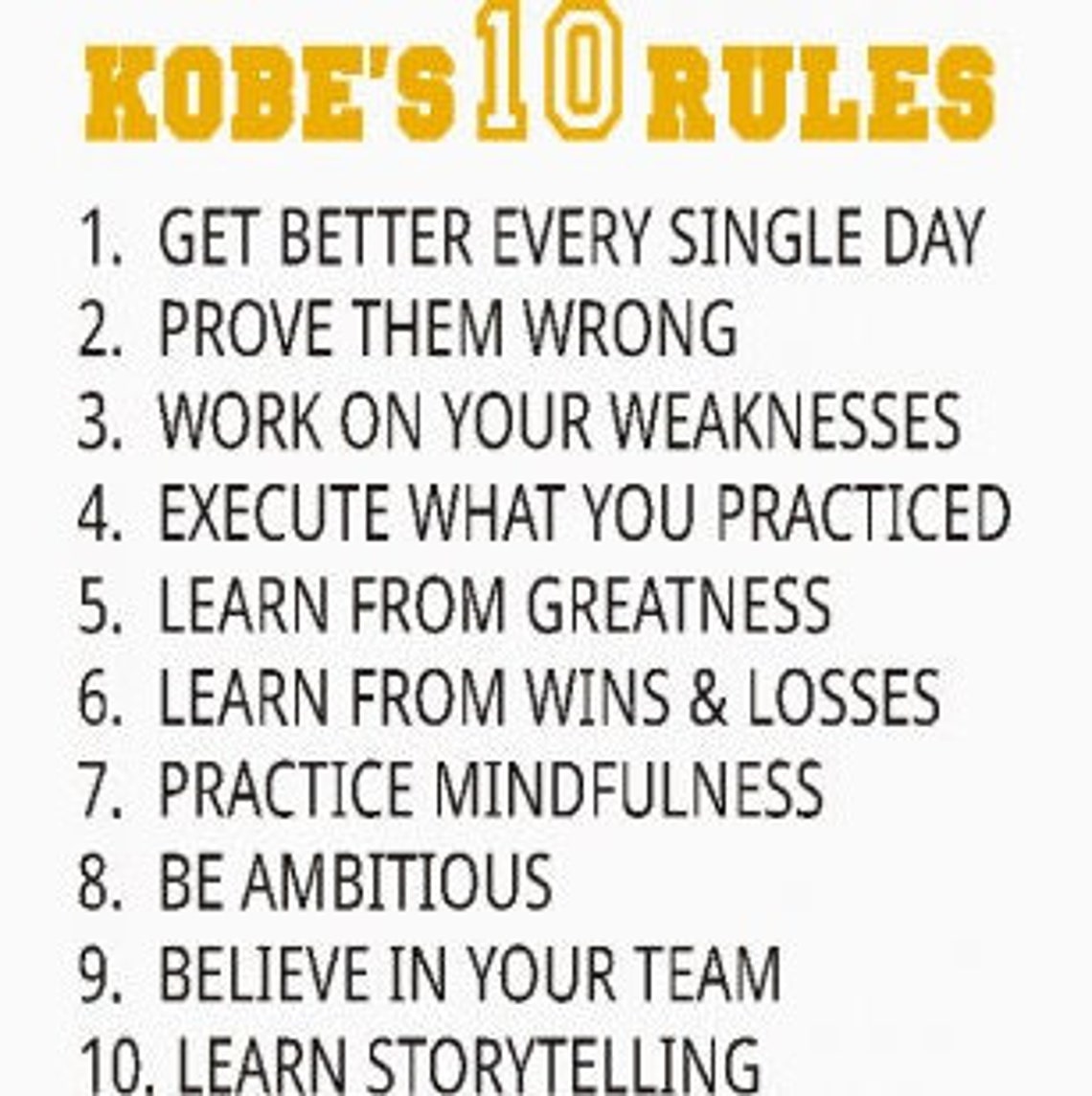 Kobe Bryant's 10 Rules to Success Modern Large Wall Decal Display to ...