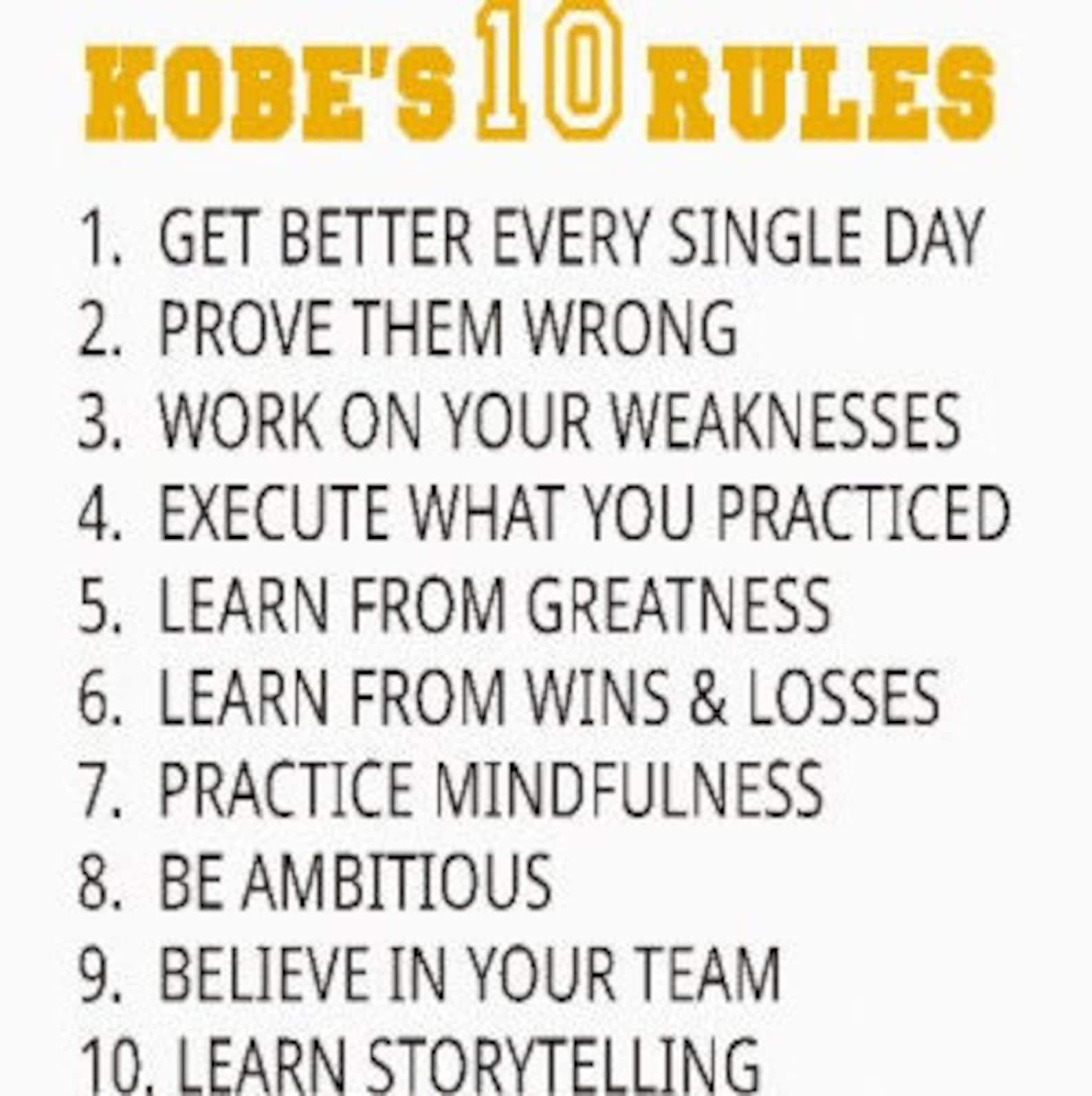 Kobe Bryant's 10 Rules to Success Modern Large Wall Decal Display to ...
