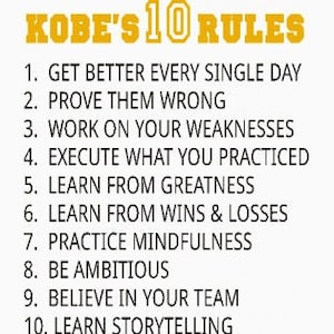 Kobe Bryant's 10 Rules to Success Modern Large Wall Decal Display to ...
