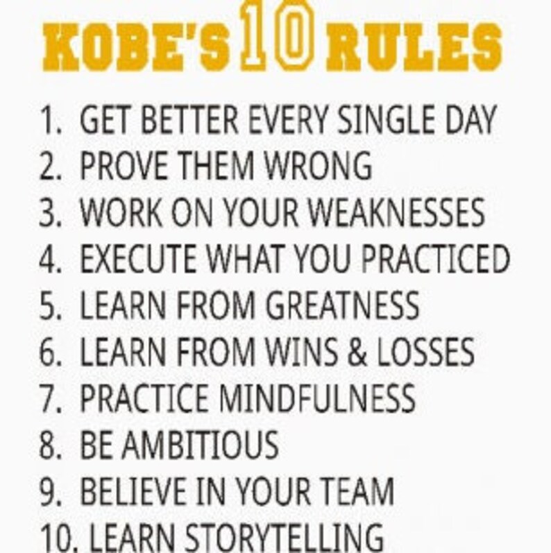 Kobe Bryant's 10 Rules to Success Modern Large Wall Decal - Etsy